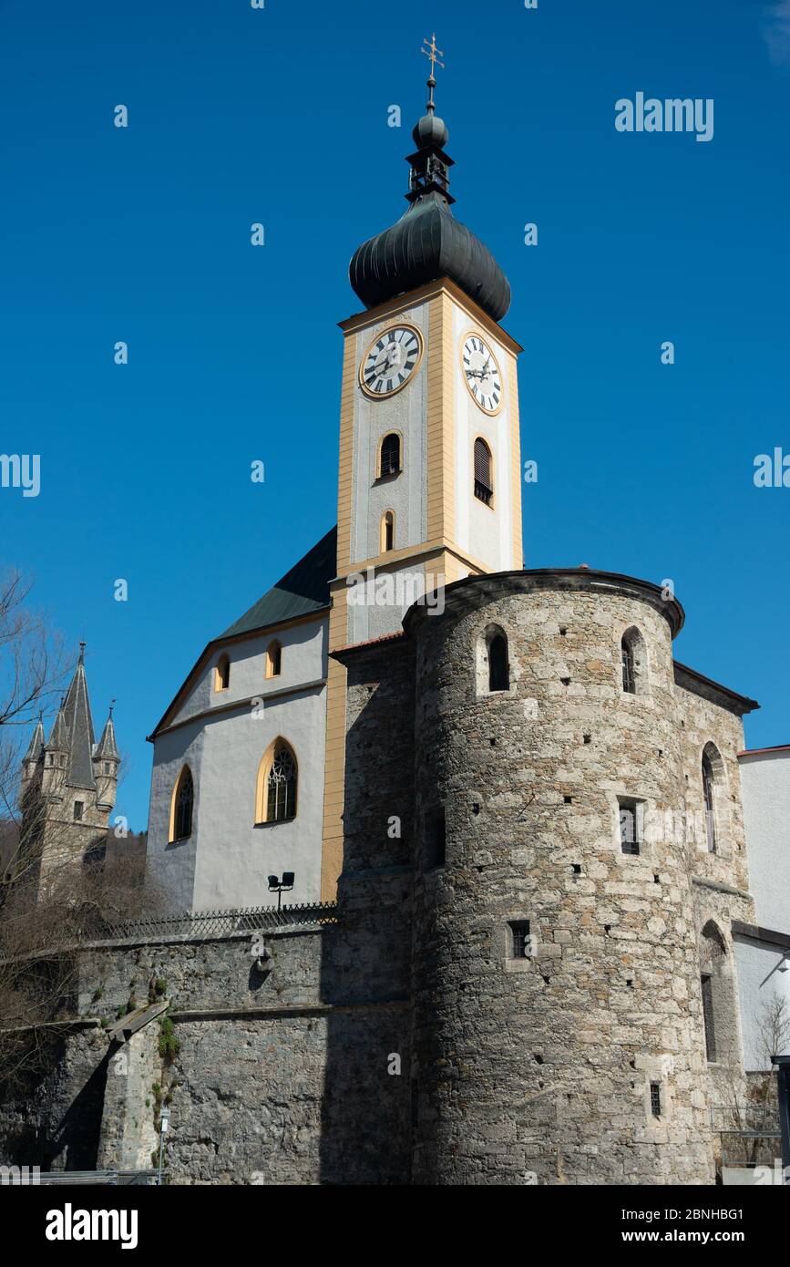 Wallsee Castle in Wallsee-Sindelburg on the bank of the Danube. Austria ...