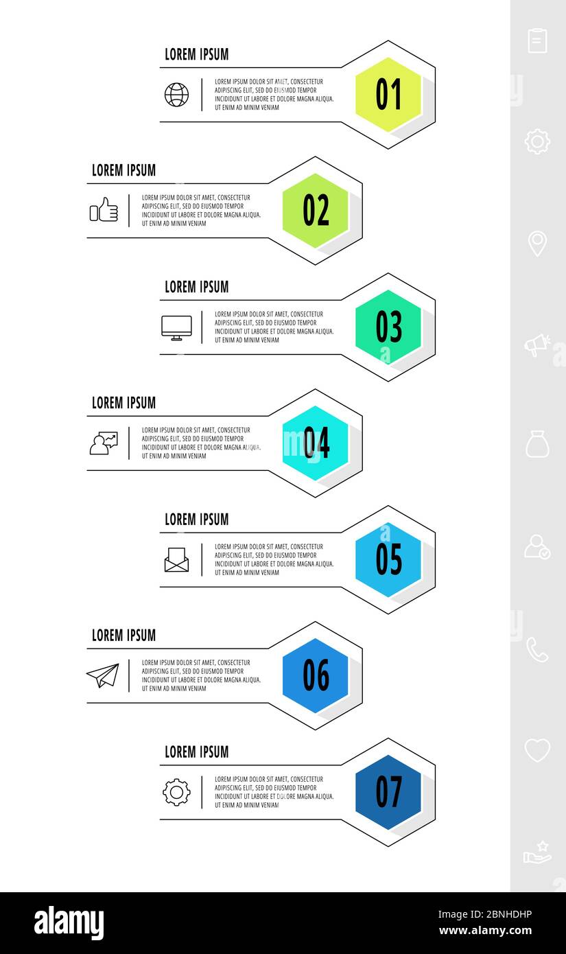 Hexagon infographic design template with 7 options and arrows. Vector ...