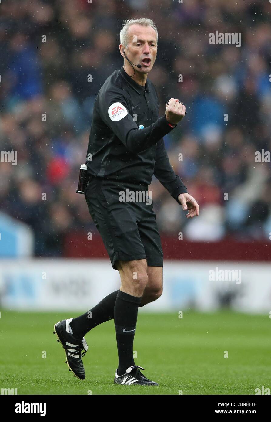 Referee Martin Atkinson during the Premier League match at Villa Park ...