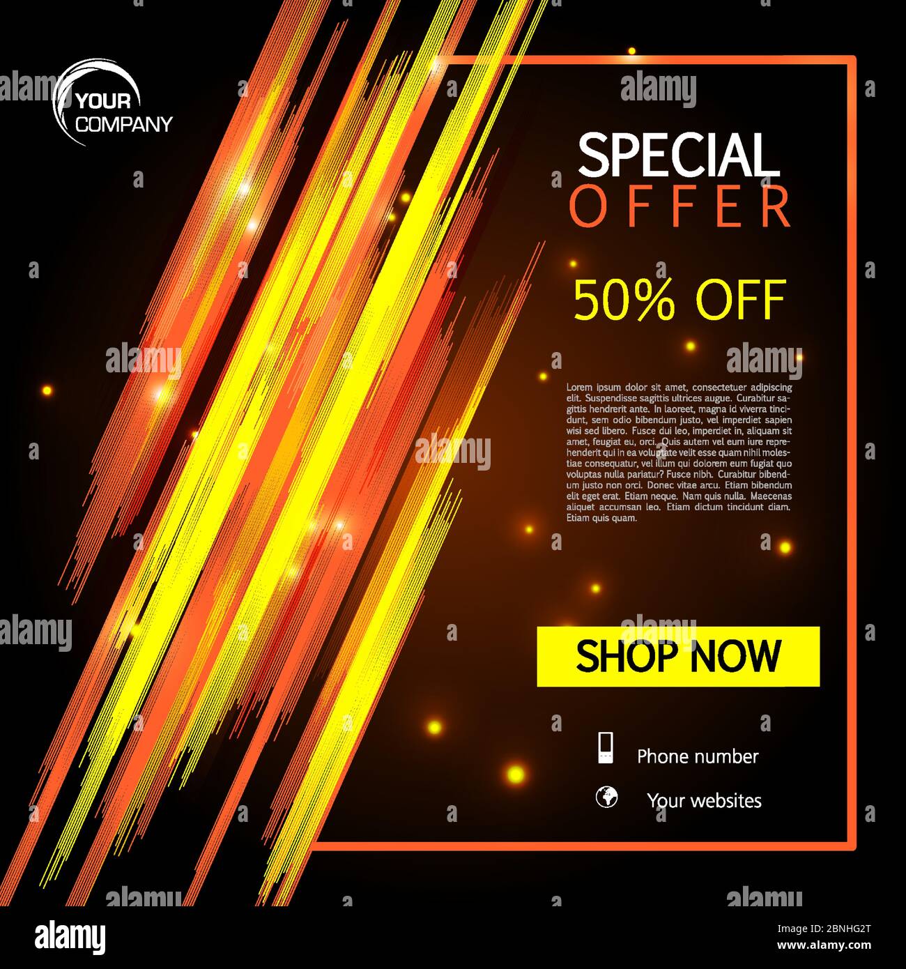 Special offer web banner with splash stroke in yellow and orange color ...