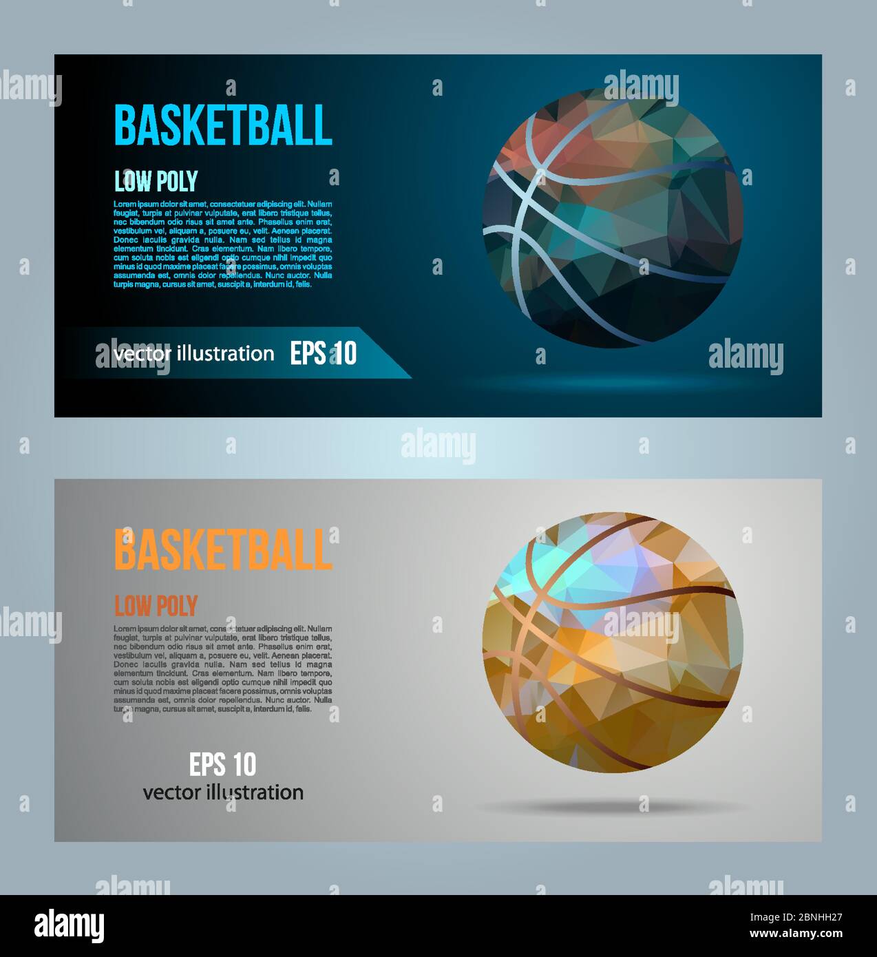 Set of two basketball web banner vector template with low poly ball in ...