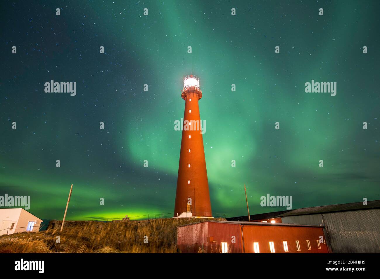 Northern lights showing above Andenes Lighthouse, Andenes, Andoya ...