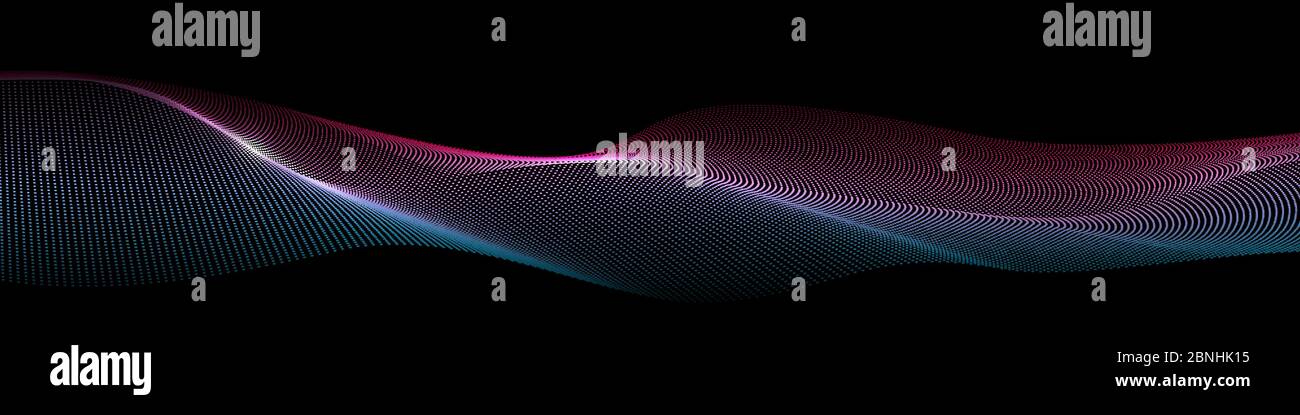 Vector colorful particle wave in blue and violet color on black ...