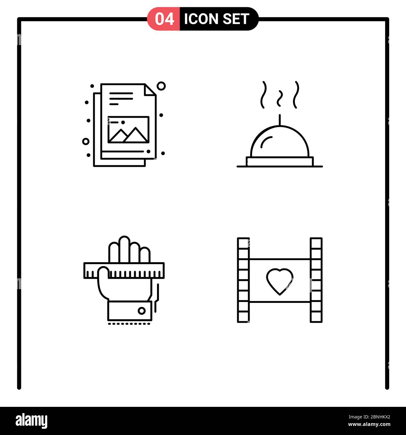 4 Universal Line Signs Symbols of document, learning, dish, education ...