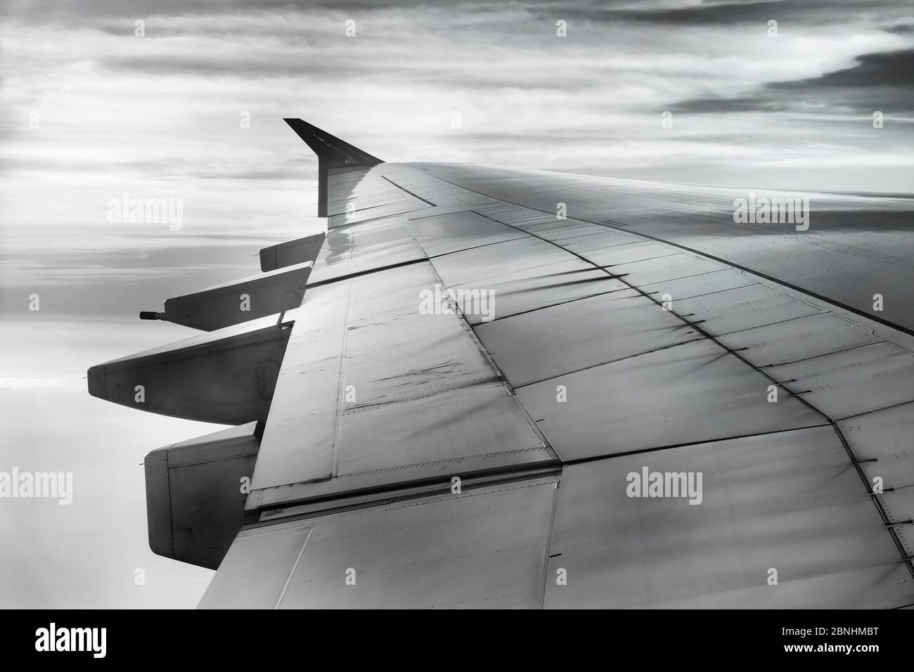 Colourless surface of light-alloy airplane wing - symbol of modern ...