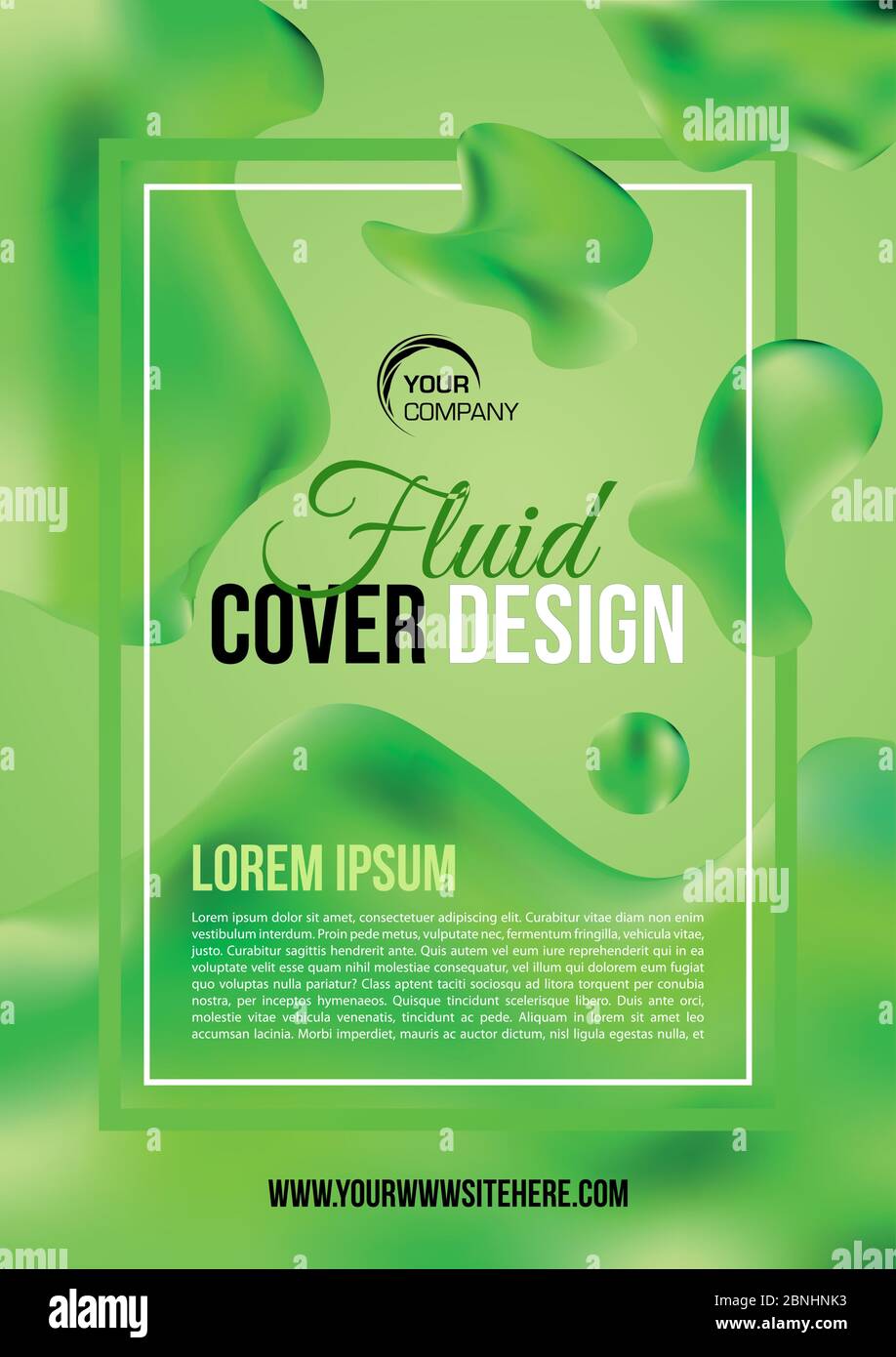 Abstract fluid, liquid flyer cover design template in green color Stock ...