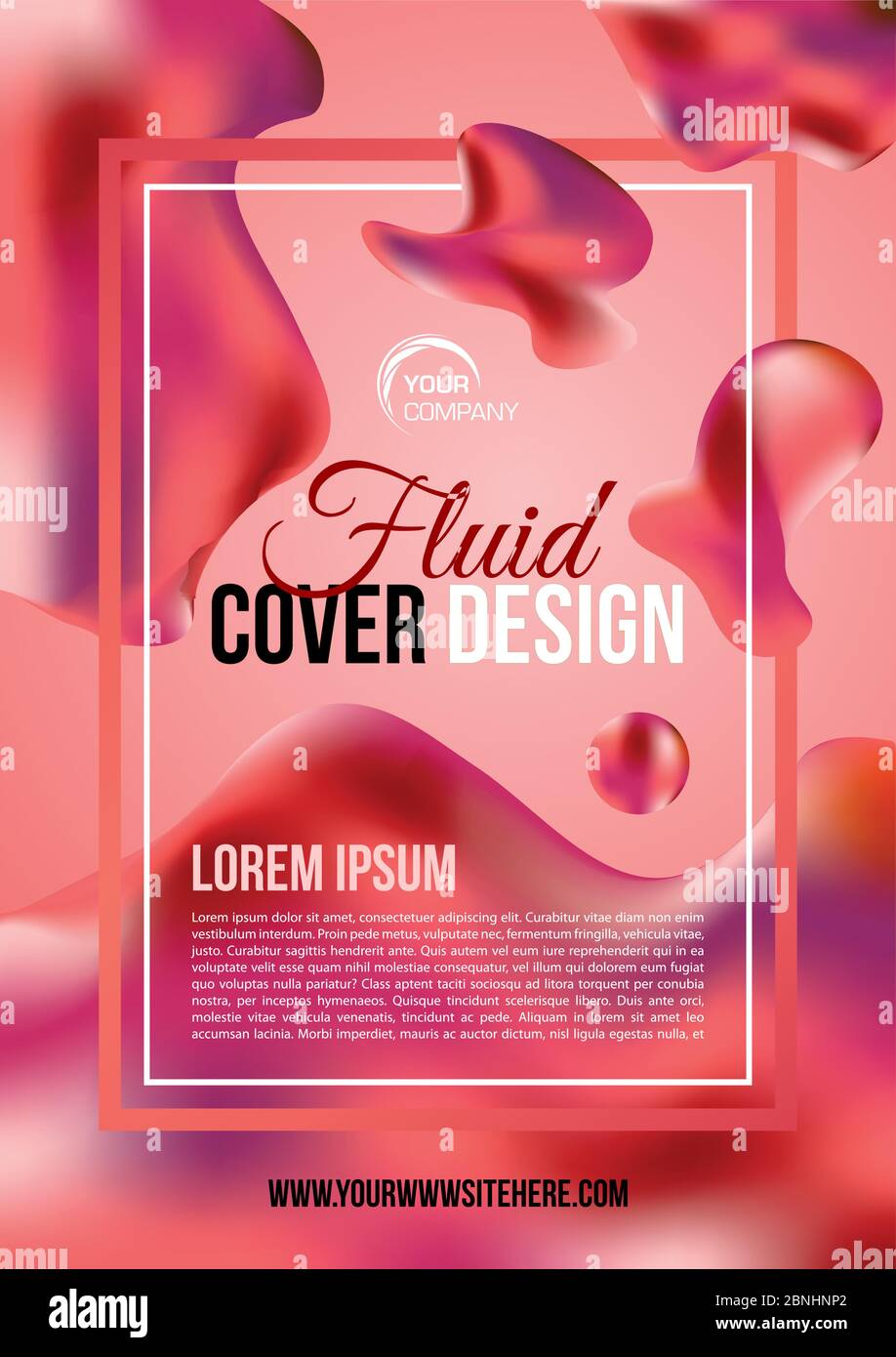 Abstract fluid, liquid flyer cover design template in violet and red ...