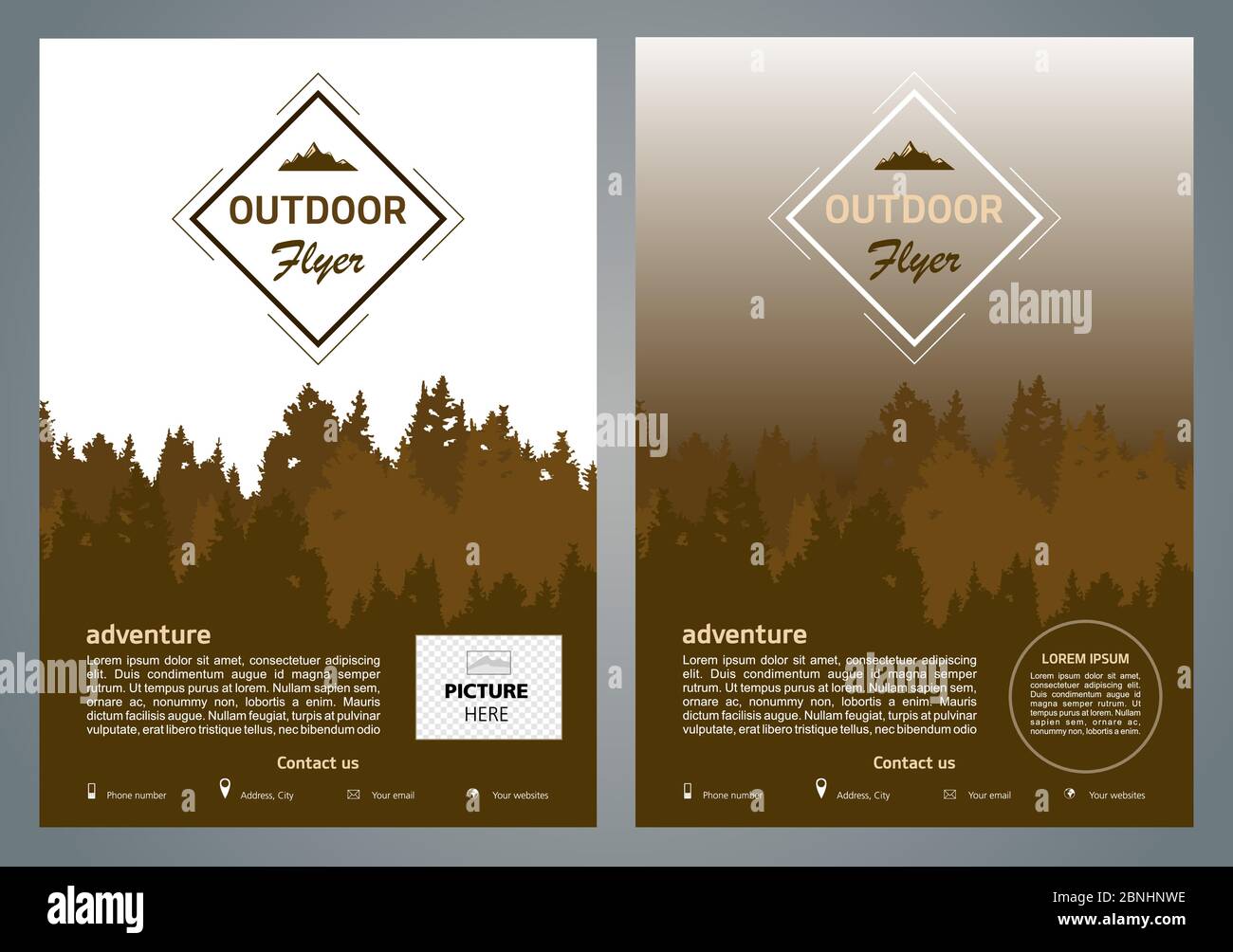 Set of two vector outdoor flyer, brochure, background design with ...