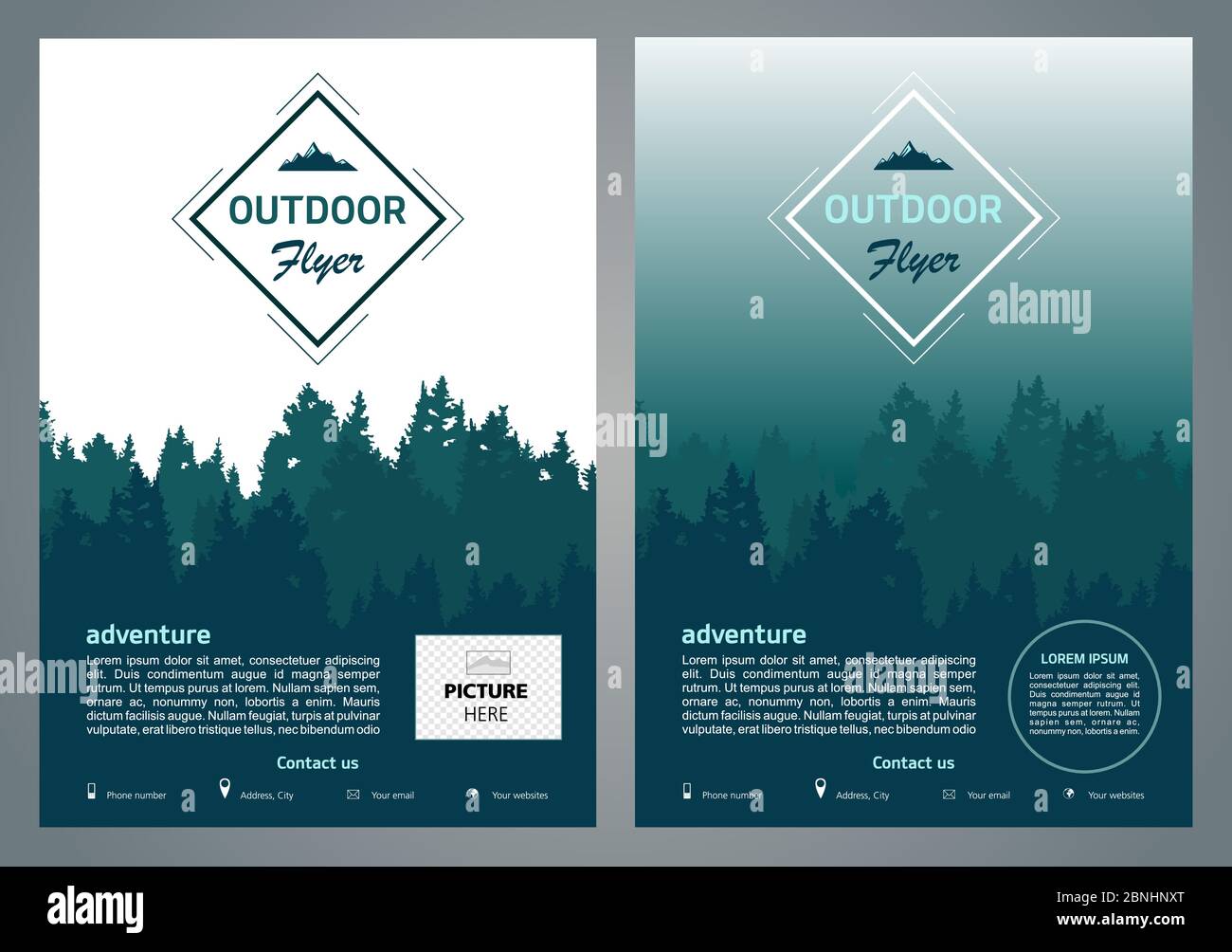 Set of two vector outdoor flyer, brochure, background design with ...