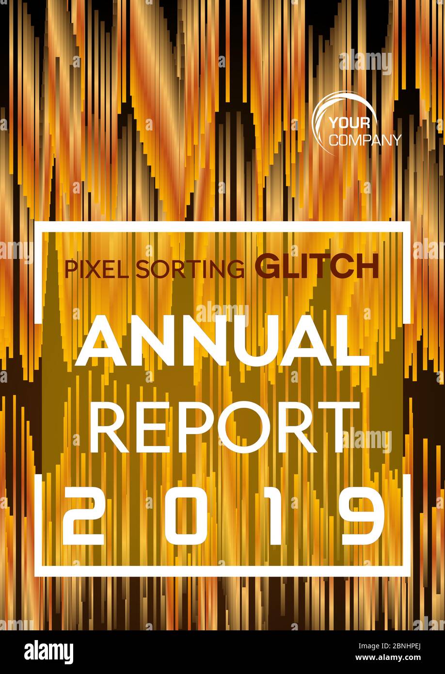 Pixel sorting glitch style in gold color. Annual report, flyer ...