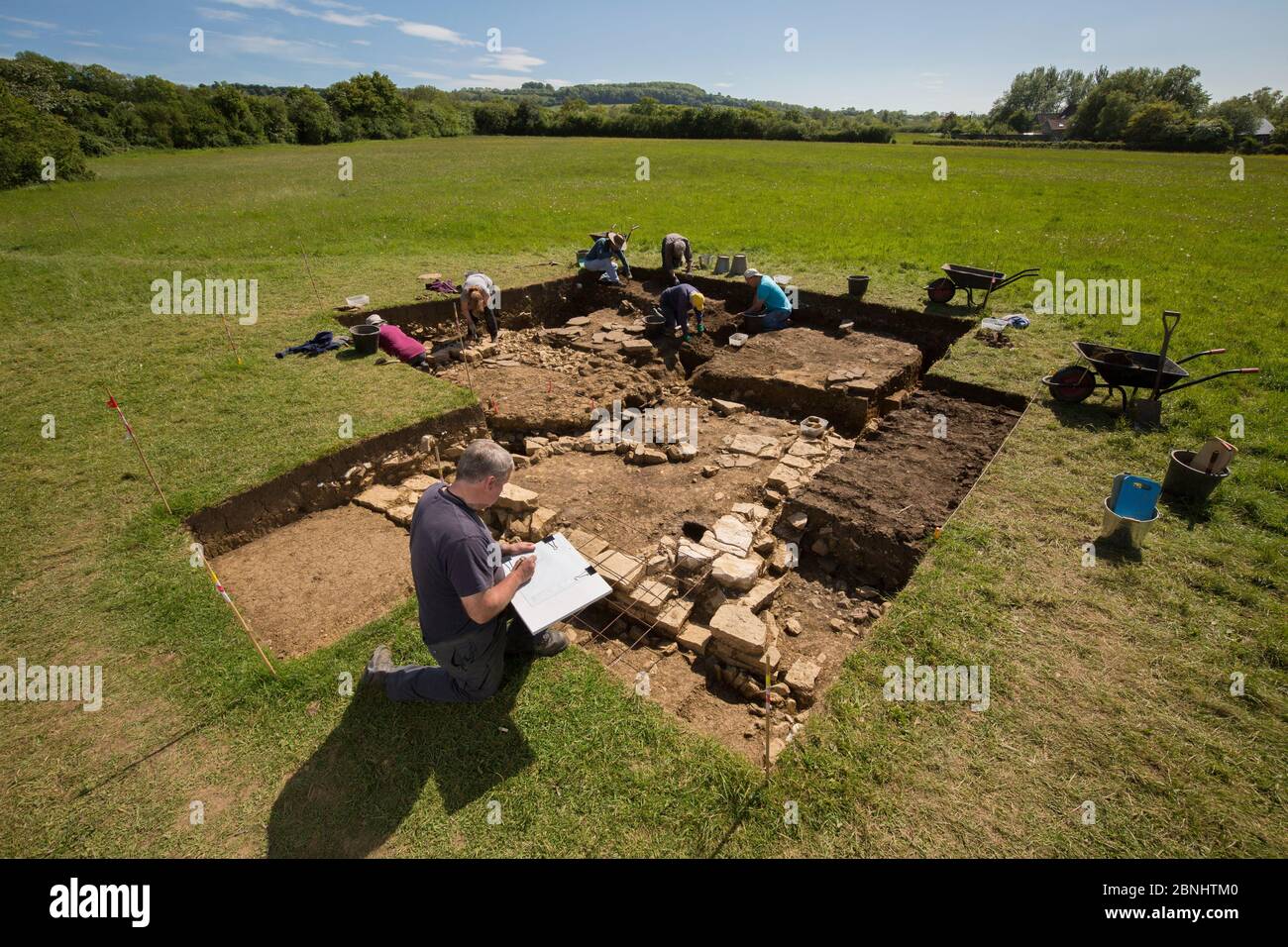 An archaeological dig at a 3rd century roman villa, Doynton near Bath ...