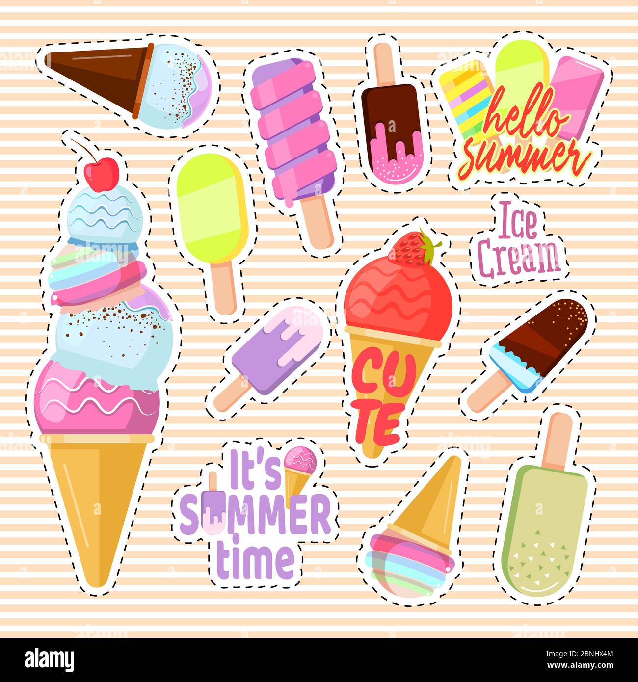 Set of cute ice cream in the form of a retro patches Stock Vector Image ...