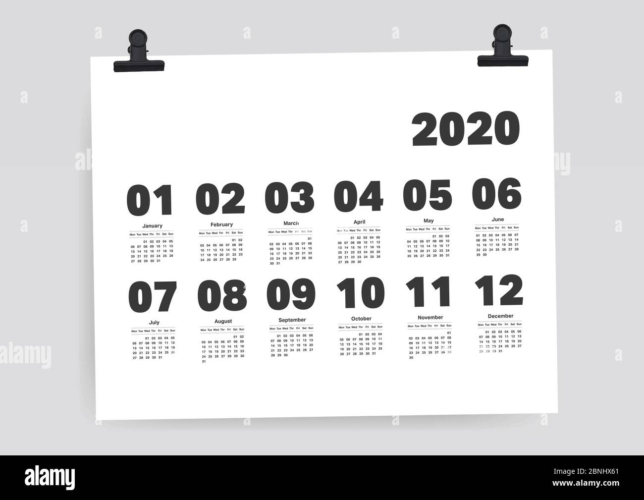 Calendar 2020 Planner on White Paper A4 Template Stock Vector Image ...