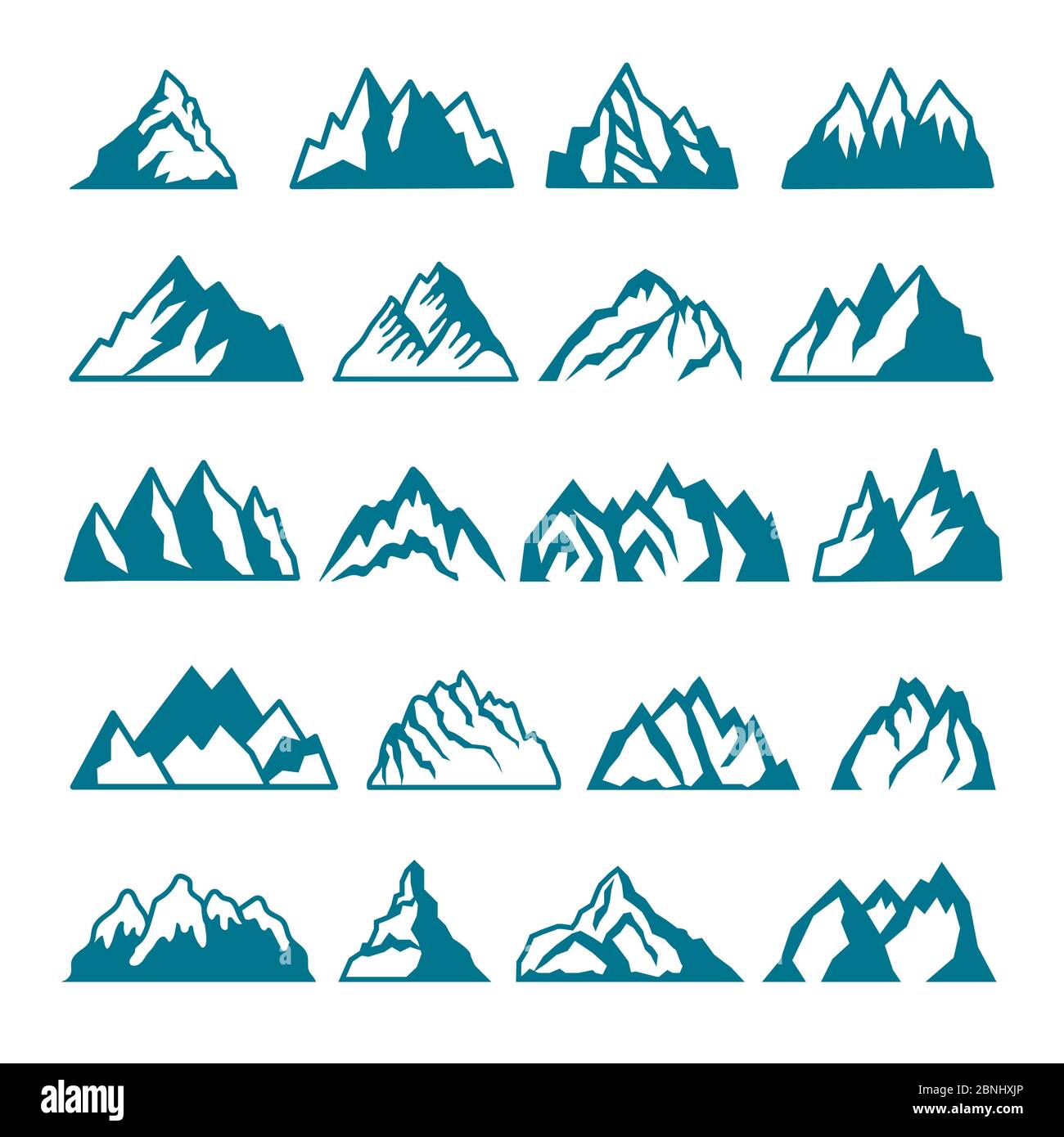 Monochrome pictures set of different mountains. Vector collections for ...