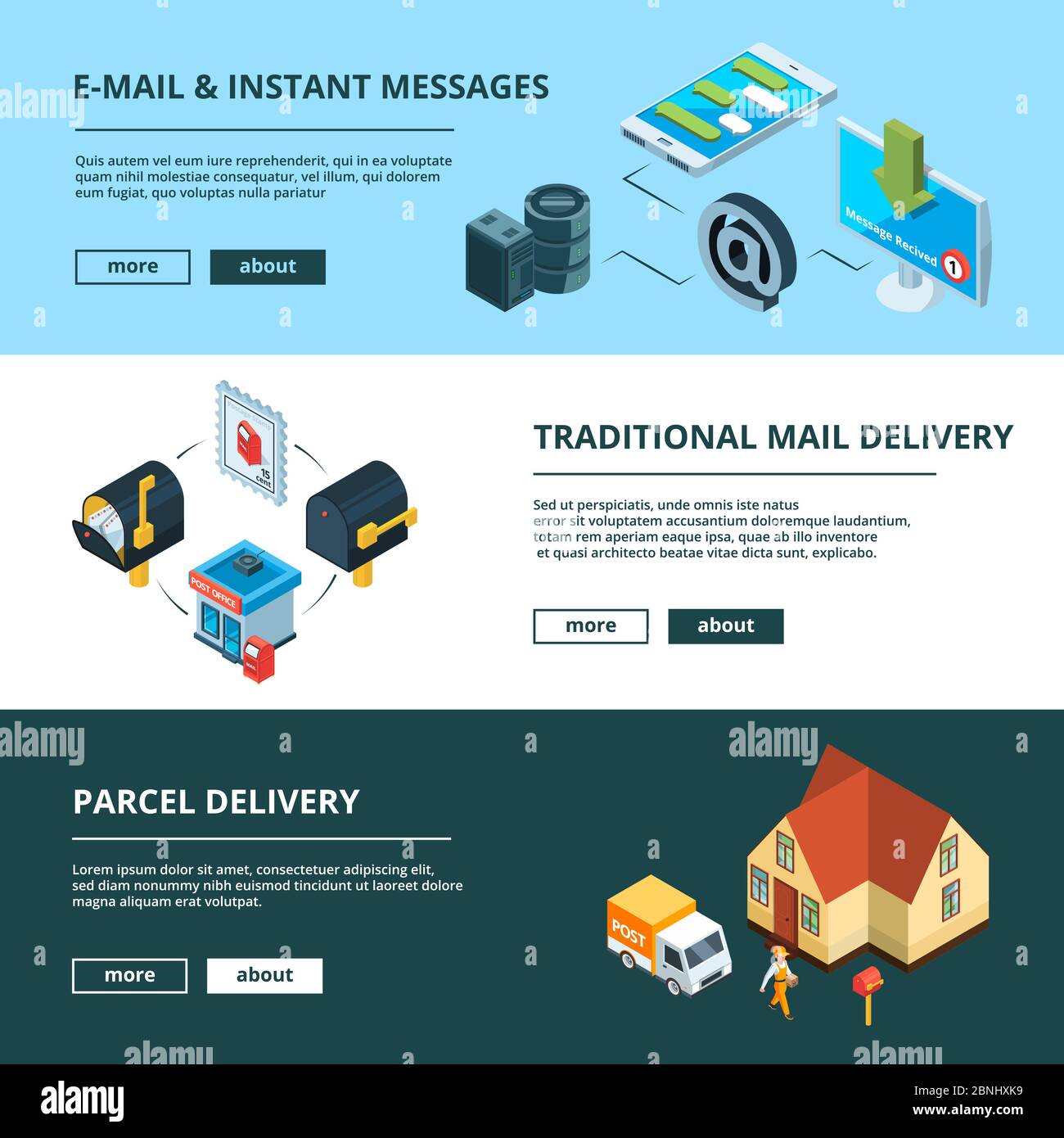 Banners set with illustrations of mailing different letters Stock ...