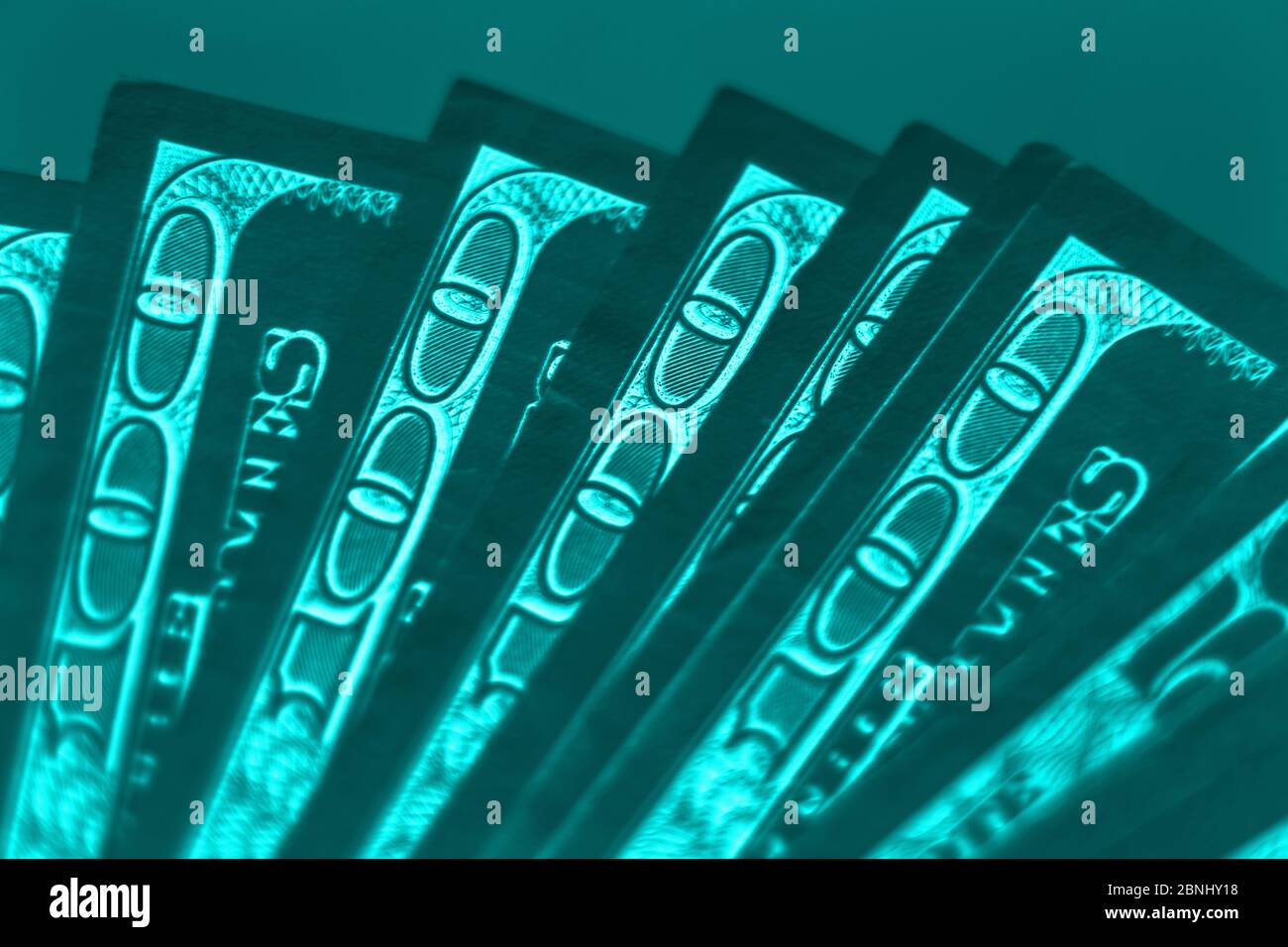 Close up American, US Dollars Cash Money in neon light. Minimalism ...