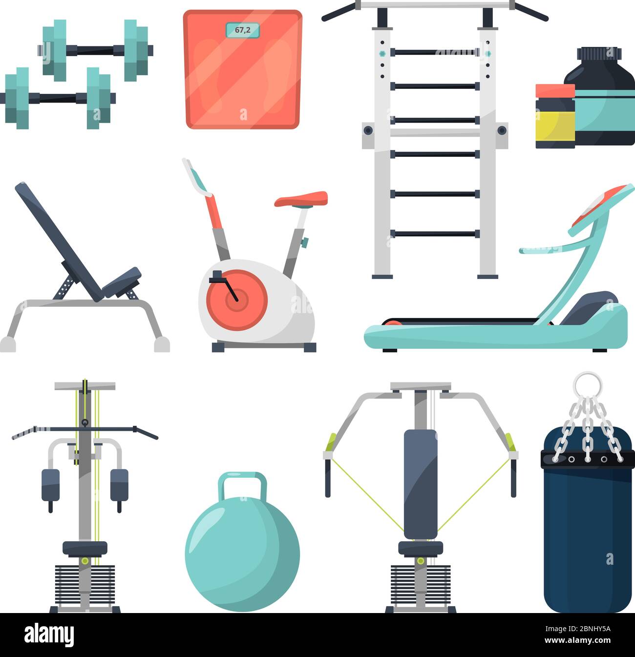 Different fitness items for gym. Illustration of equipment for ...