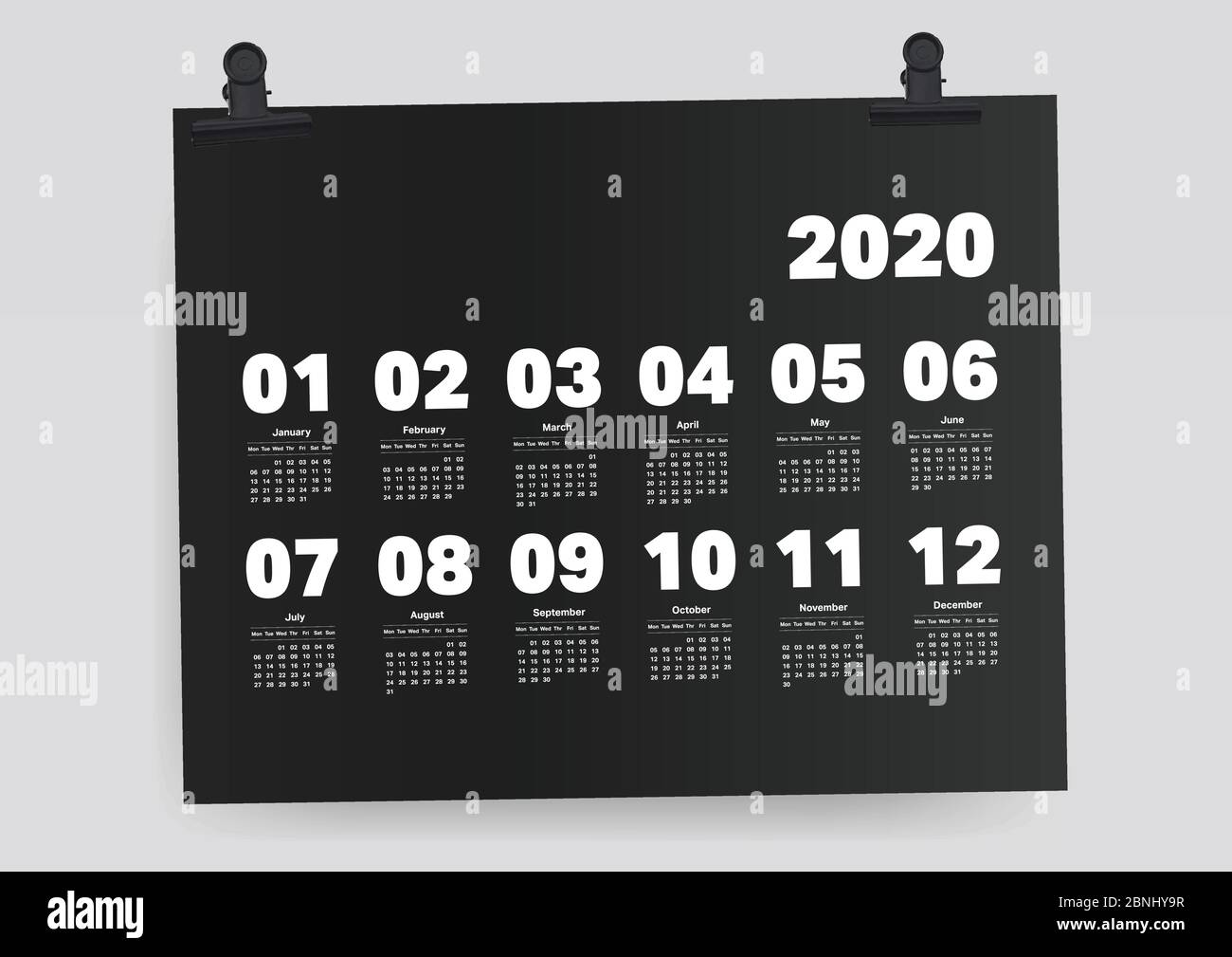 Calendar 2020 Planner on Black Paper A4 Template Stock Vector Image ...