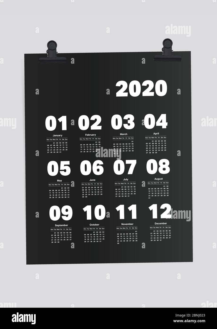 Calendar 2020 Planner on Black Paper A4 Template Stock Vector Image ...