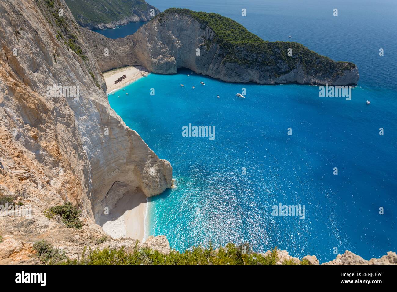 Landscape of a beautiful beach with shipwreck in the island of Zante in ...