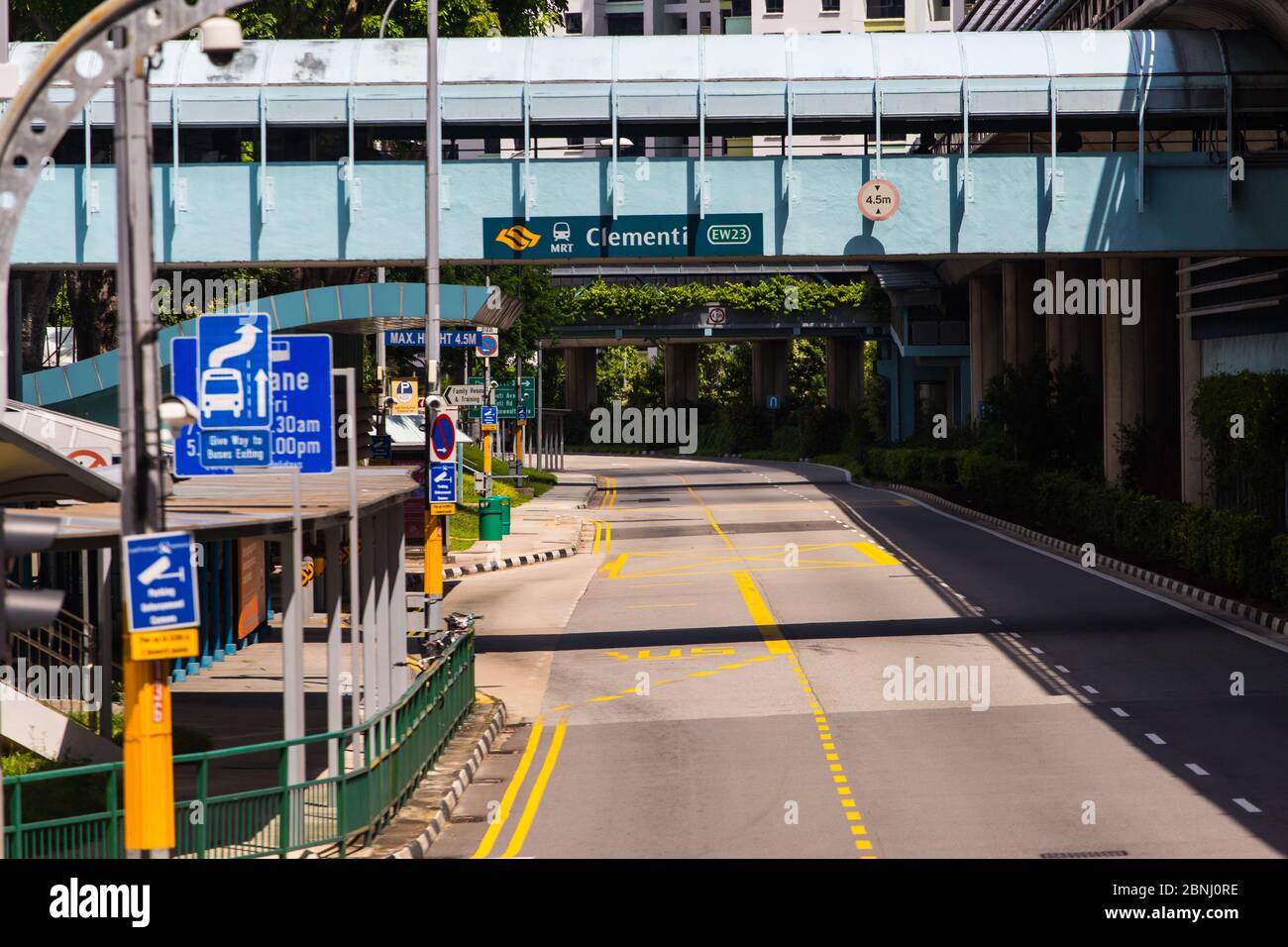 Infrastructure of a blue overhead bridge connecting to the train ...