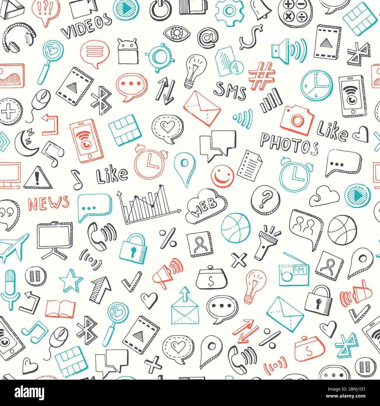 Vector pattern background with social media hand drawn elements Stock ...