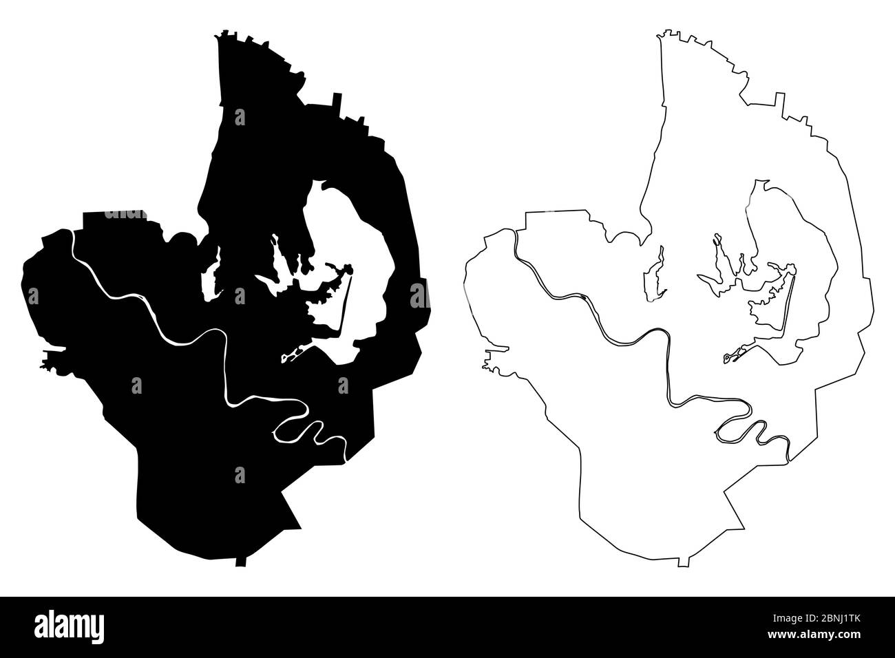 Srinagar City (Republic of India, Jammu and Kashmir State) map vector illustration, scribble ...