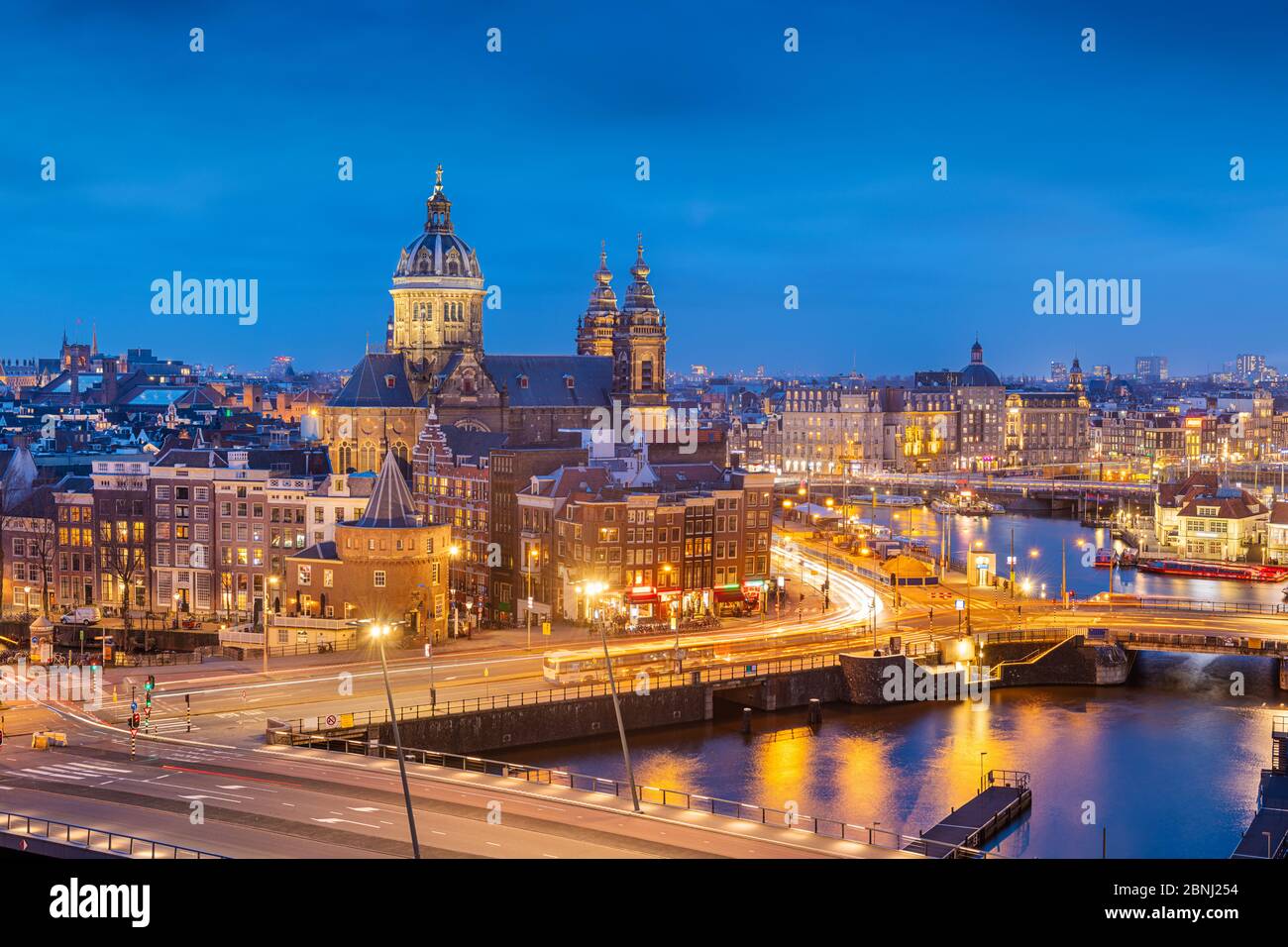 Amsterdam, Netherlands town cityscape over the Old Centre District with ...