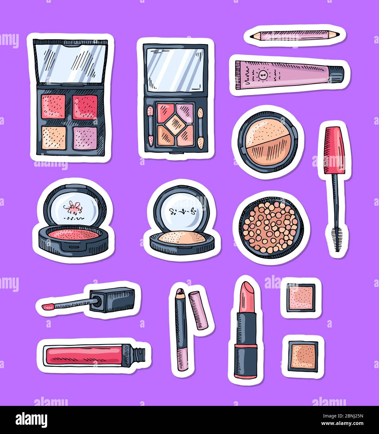 Vector hand drawn makeup elements stickers Stock Vector Image & Art - Alamy