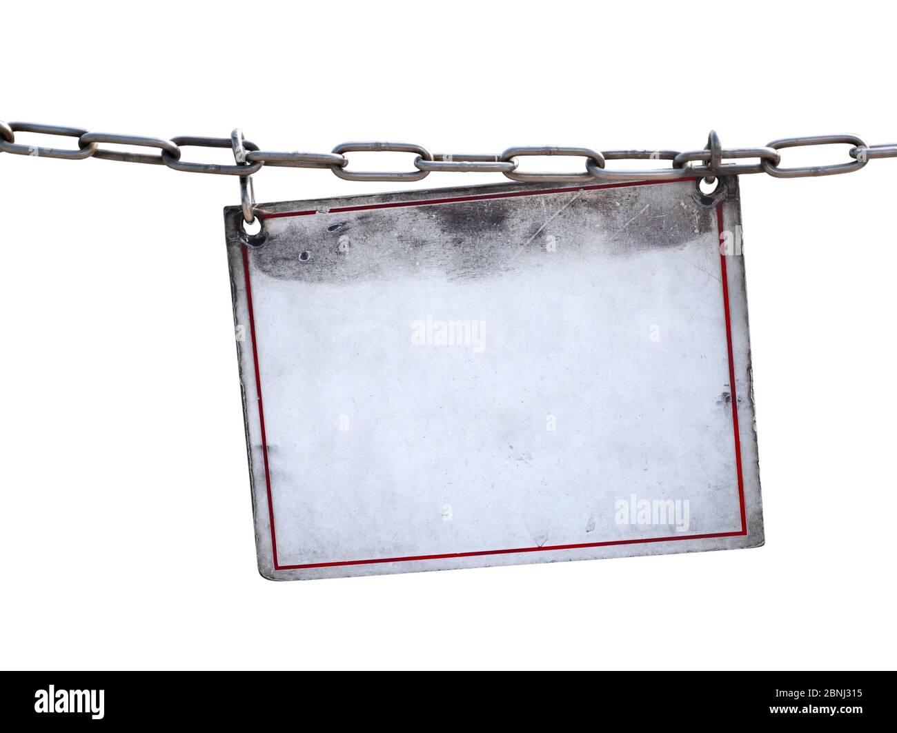Blank sheet metal on a chain, space for text, white background Stock ...