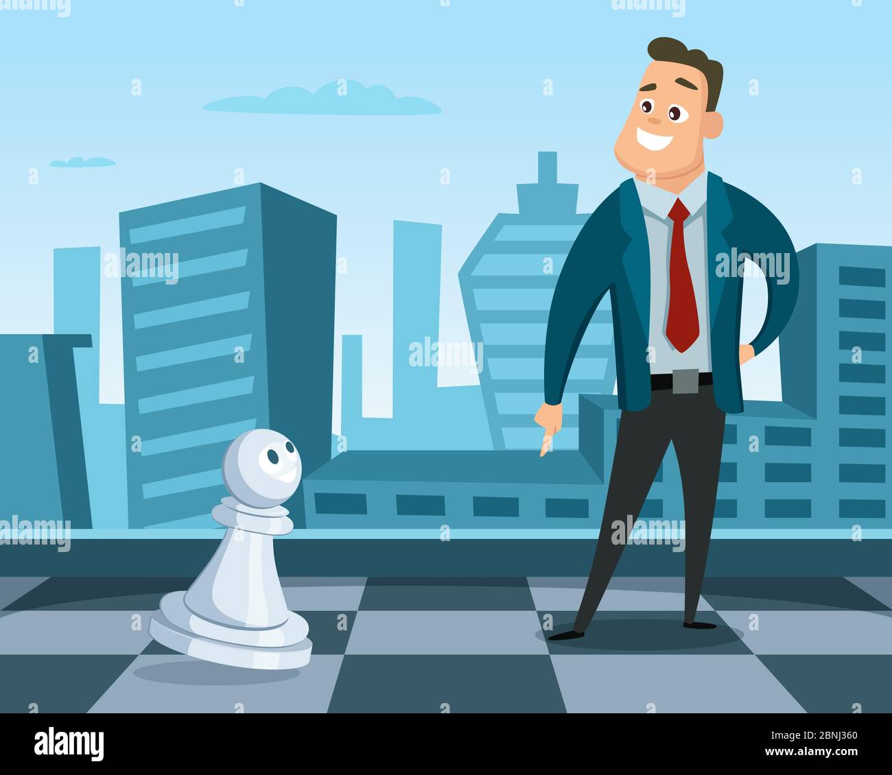 Businessman standing on a chess board. Concept illustration of business ...