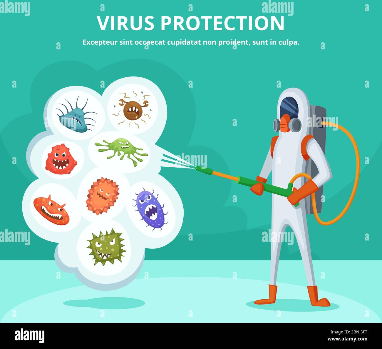Concept illustration of viruses protection. Character in special ...