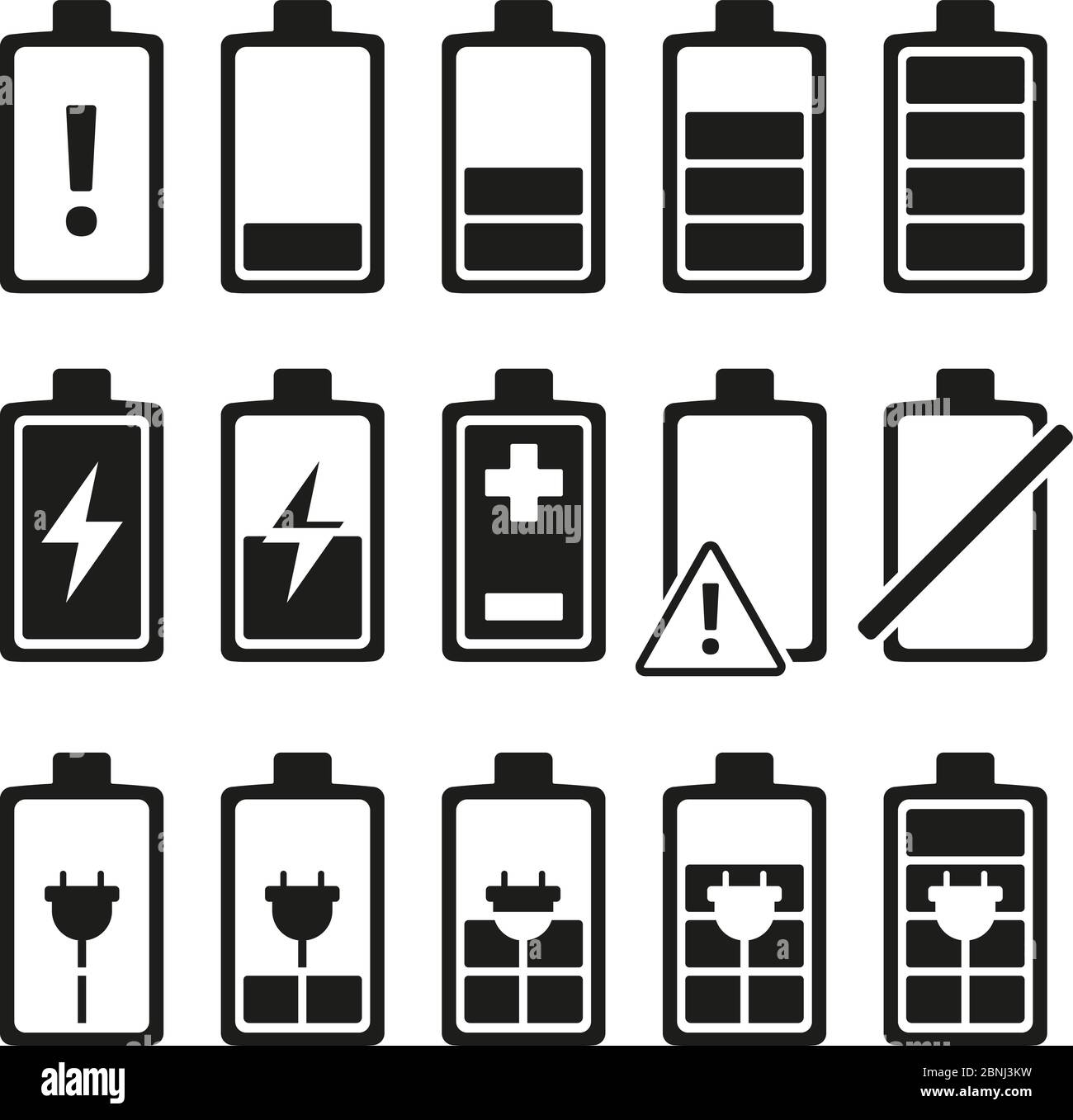 Monochrome pictures of smartphone battery in different levels of ...