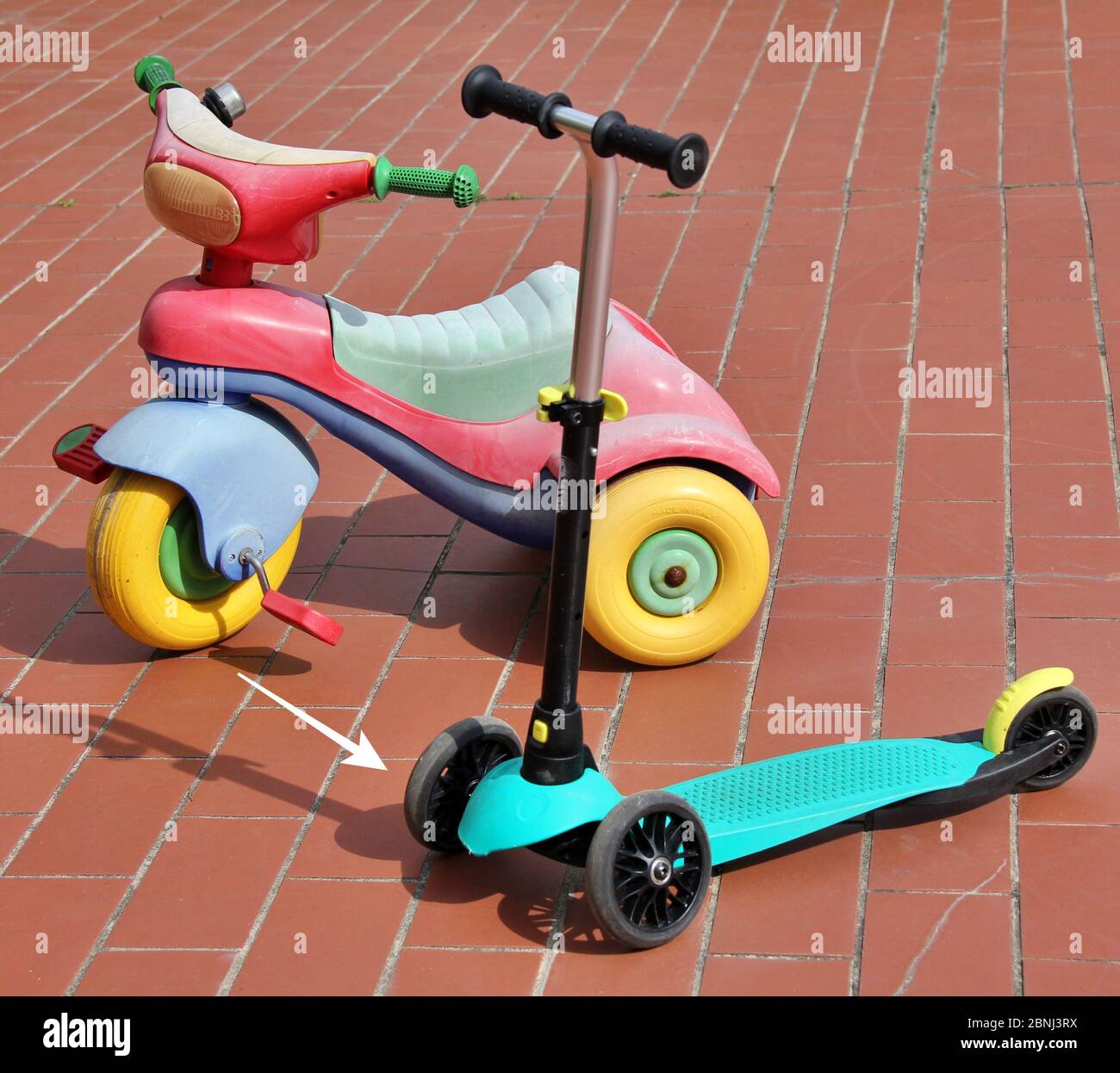 Evolution of Vehicles for kids tricycle to Scooter Stock Photo - Alamy