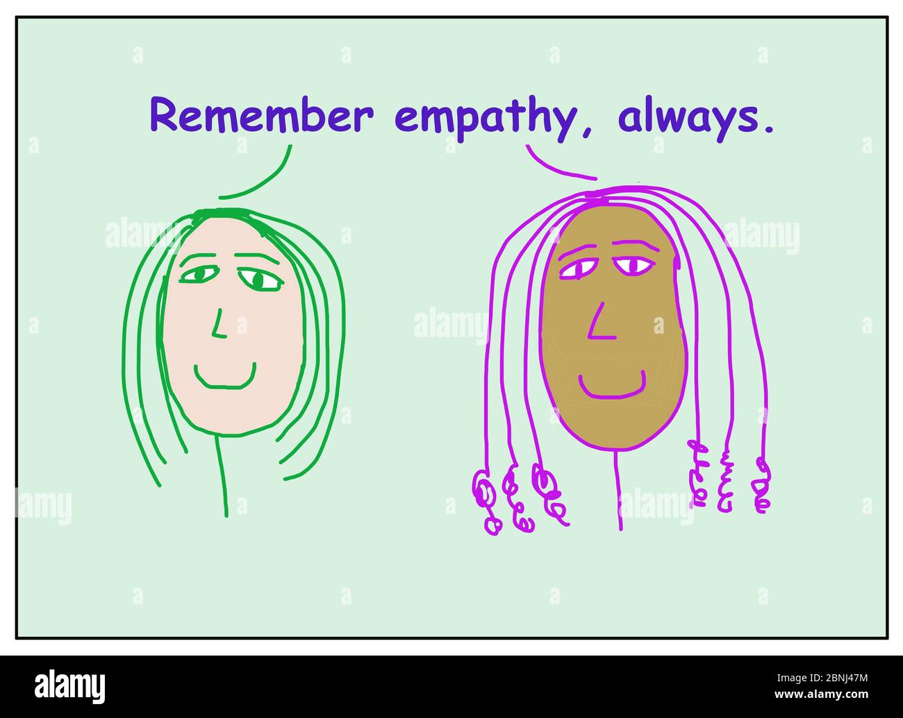Color cartoon of two smiling, ethnically diverse women saying to ...