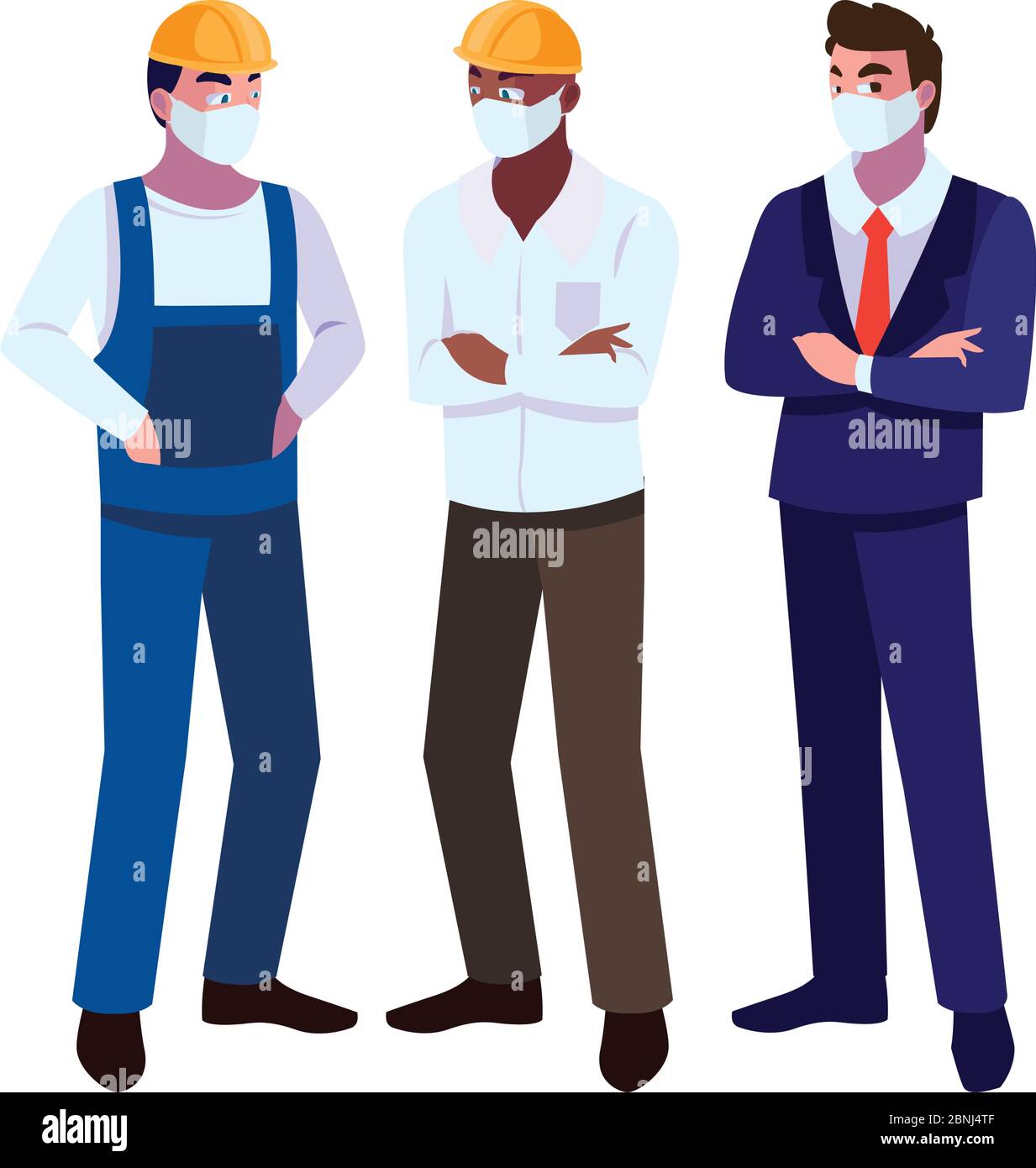 Industry operators wearing face masks at work vector illustration ...