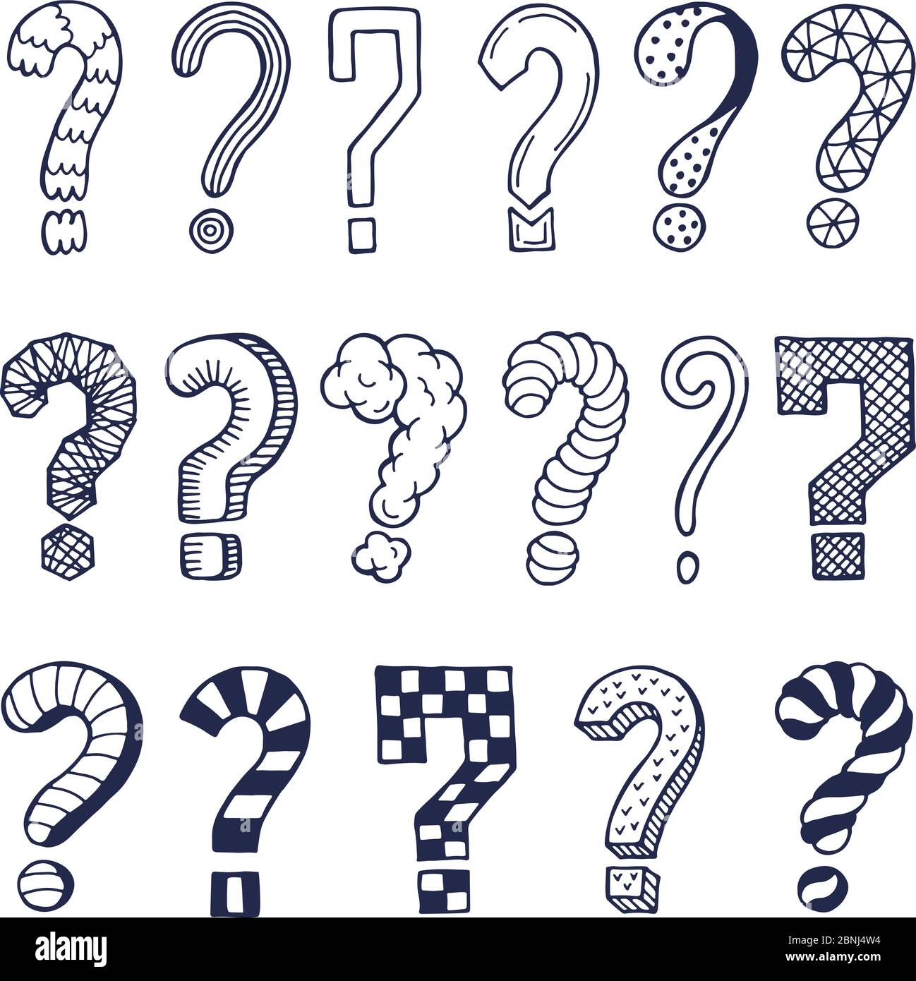 Set of drawn question marks in different styles. Vector doodles Stock ...