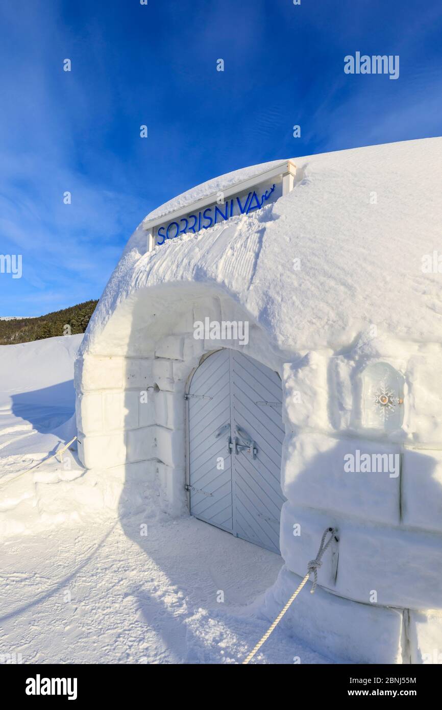 Sorrisniva Igloo Hotel, ice hotel, exterior, Alta, Winter snow and sun ...