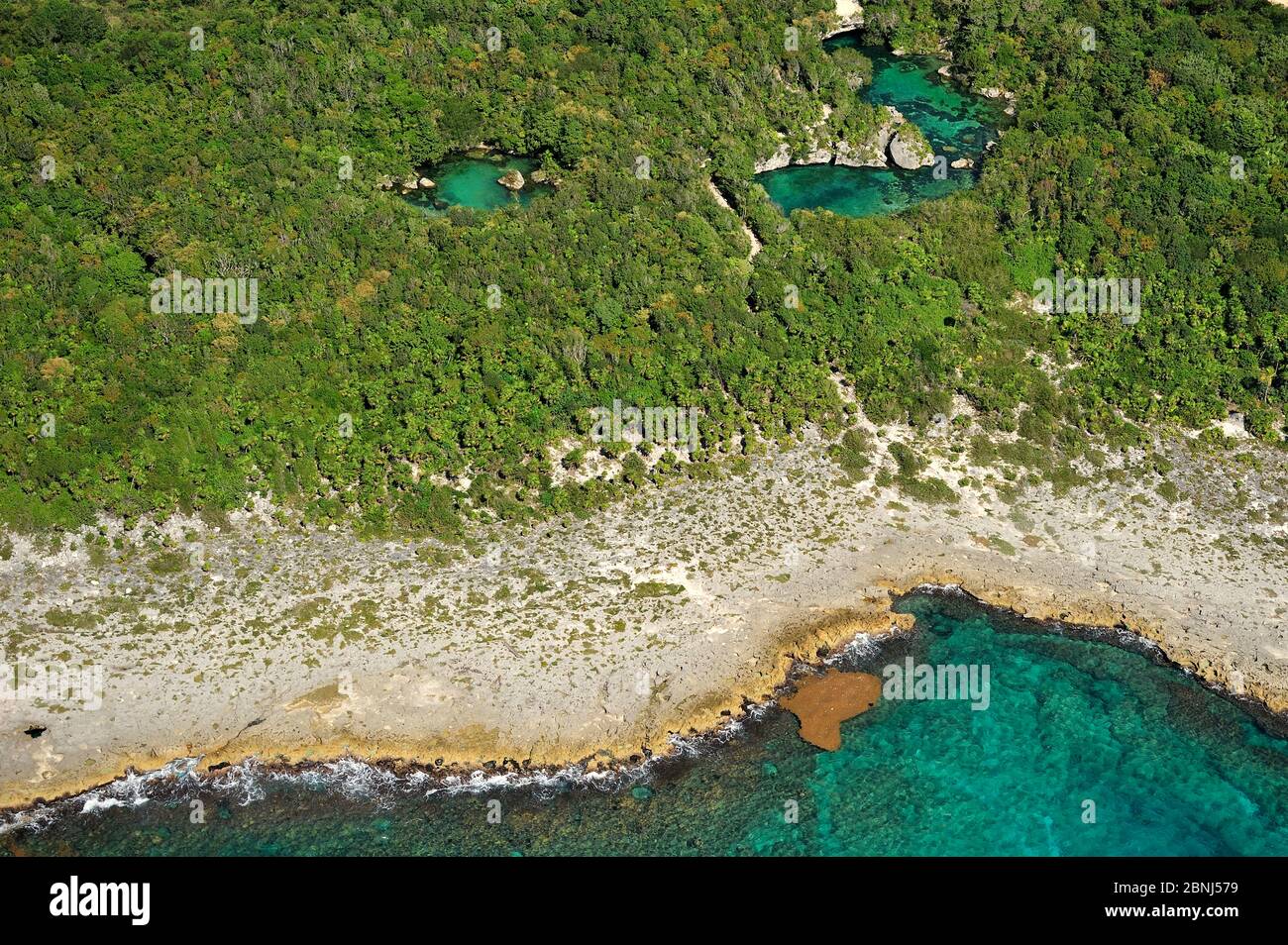 Aerial view of the cenotes, freshwater holes located all over the ...