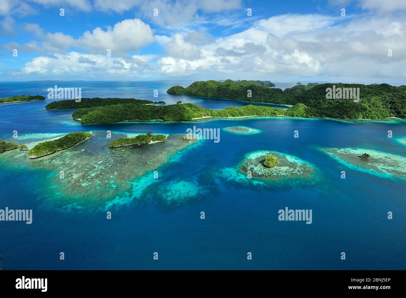 Aerial view of Palau and associated tropical islands, Philippine Sea ...