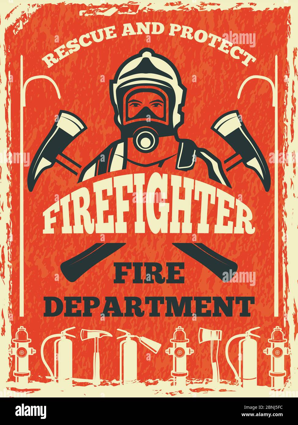 Poster for firefighter department. Design template in retro style Stock ...