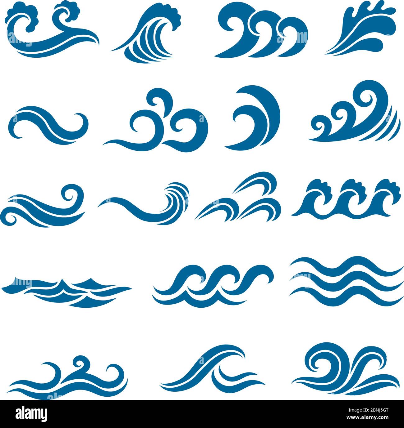 Big set of stylized ocean waves. Colored vector set Stock Vector Image ...