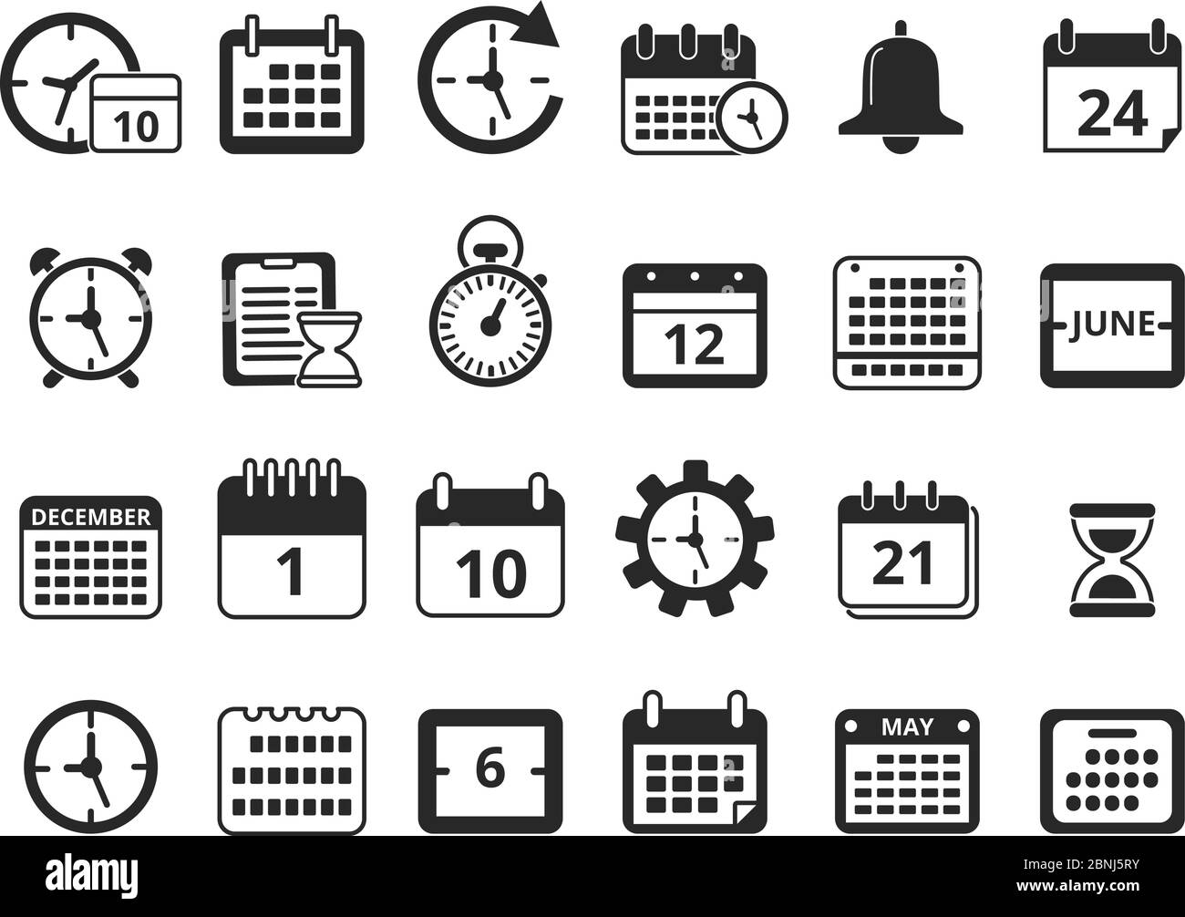 Different monochrome symbols of time management. Vector icon set Stock ...
