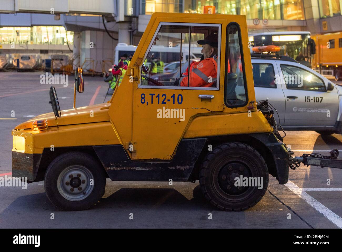 October 29, Moscow, Russia, Airfield tractor at Sheremetyevo Airport ...
