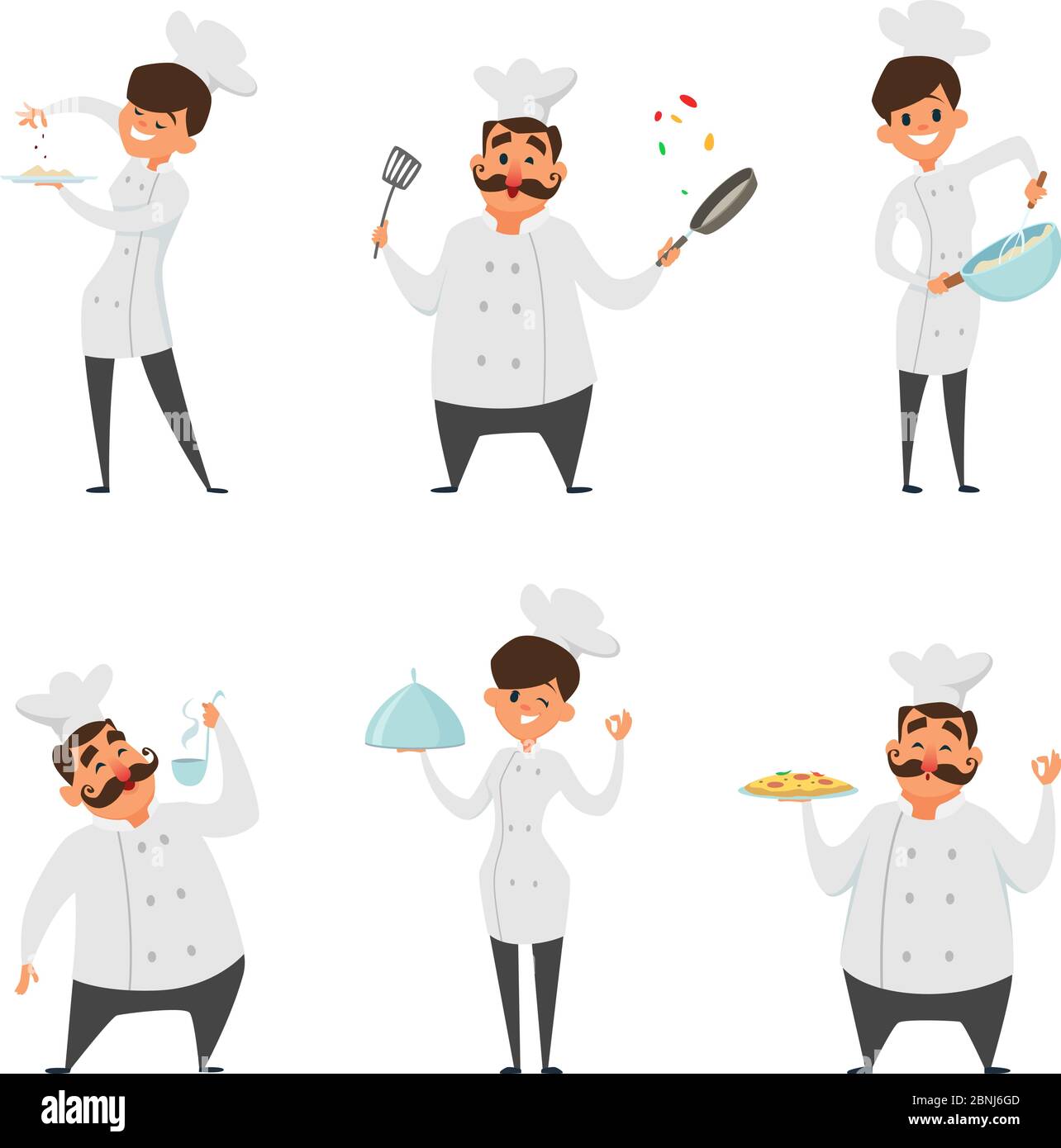 Illustrations of male and female professional chef in action poses ...