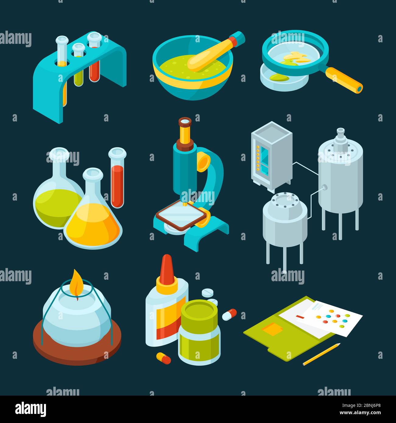 Pharmaceutical and chemical industry isometric illustrations Stock ...