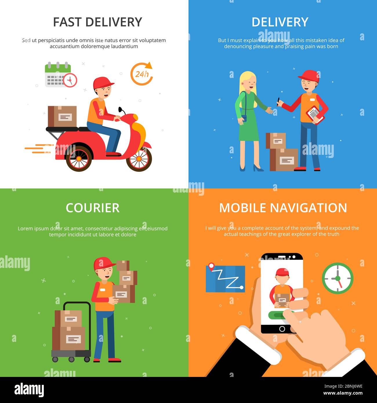 Concept pictures set on theme of delivery service. Customers and ...