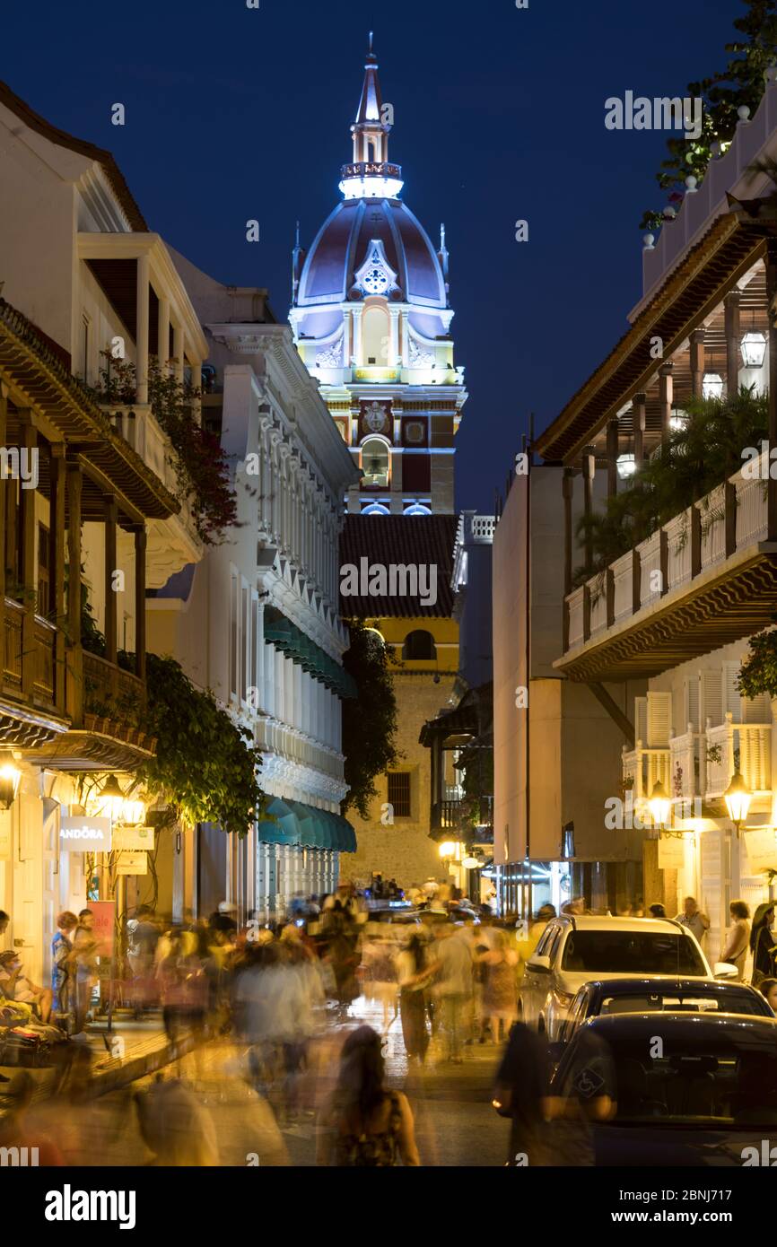 Colonial architecture at night, Old City, UNESCO World Heritage Site ...