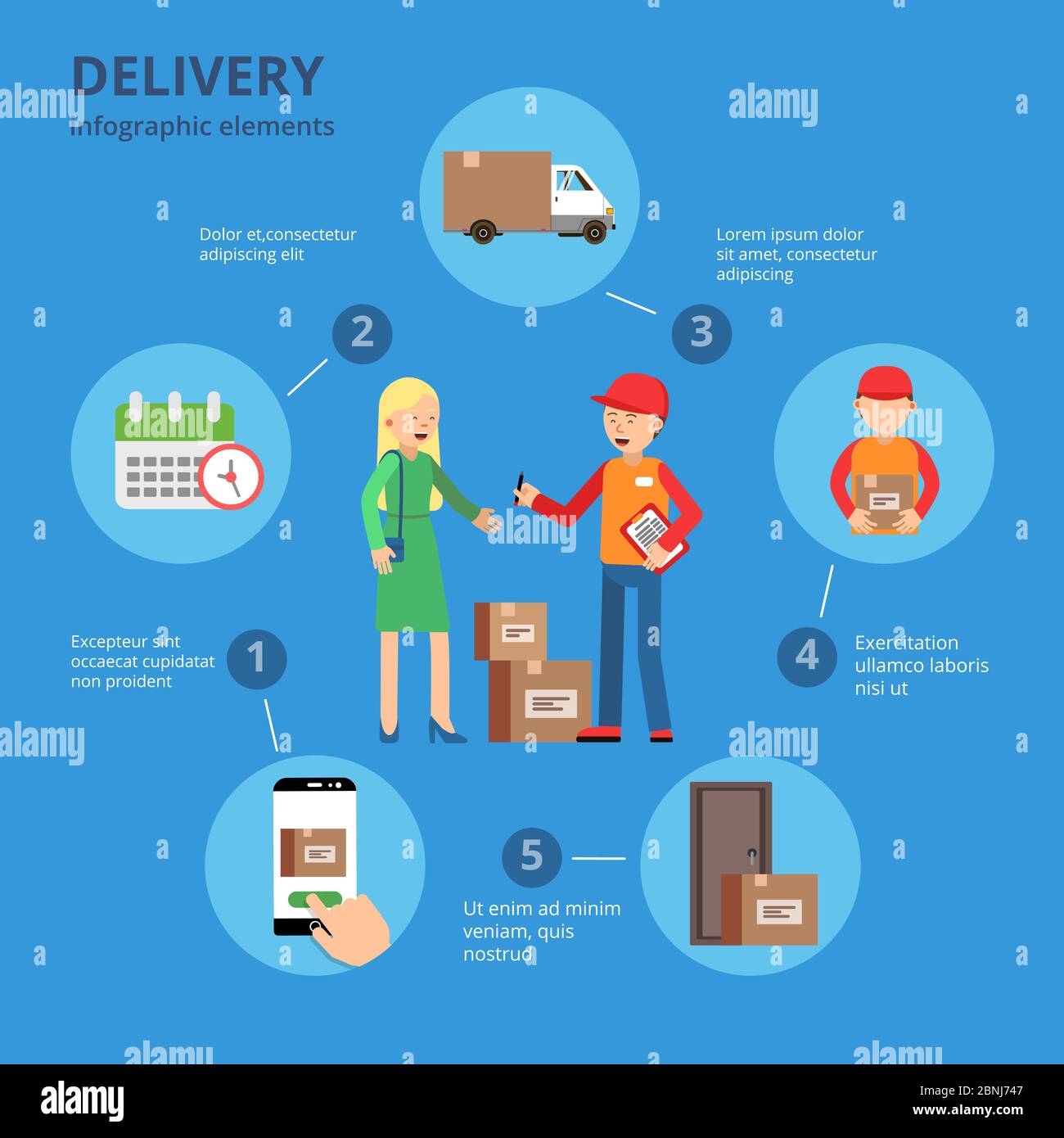 Infographic design template with different delivery symbols Stock ...