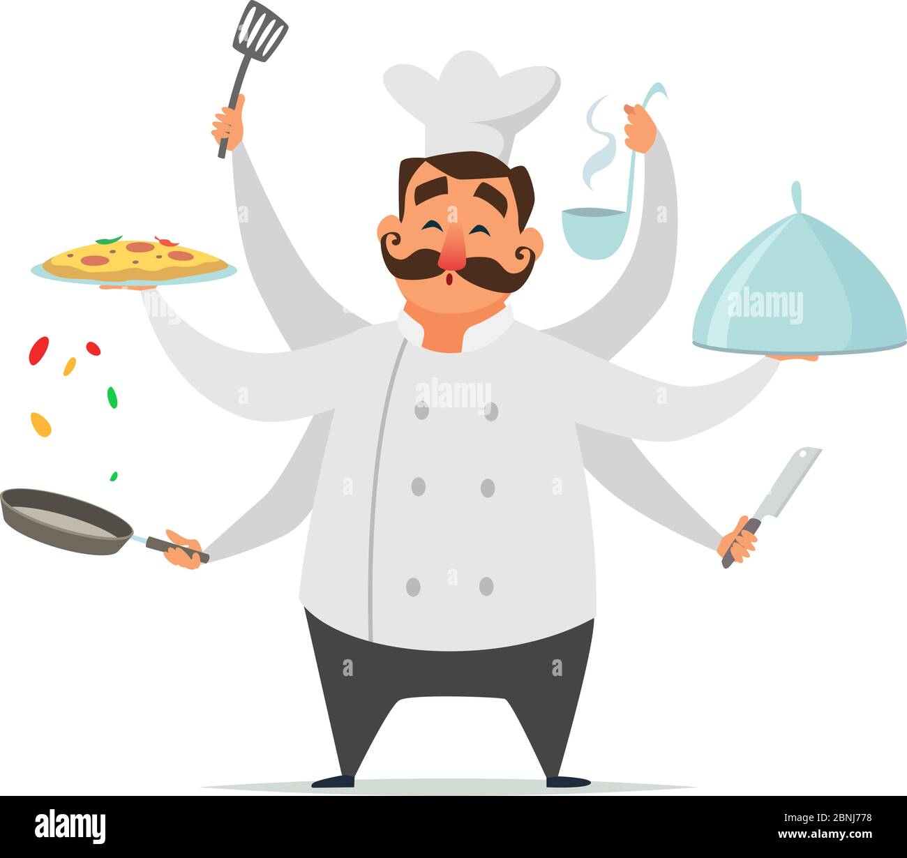 Multitasking chef cooking. Vector funny character isolate on white ...
